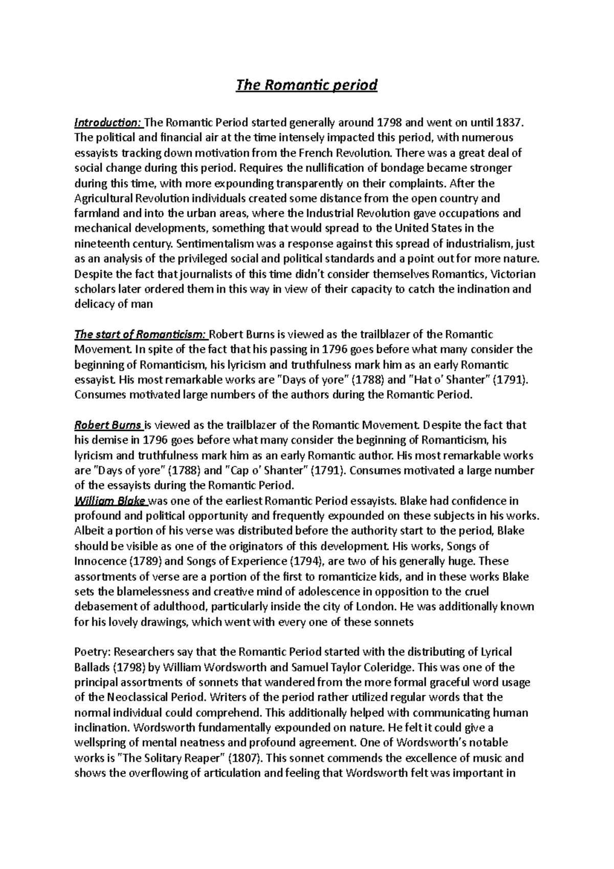 The Romantic period in literature - The Romantic period Introduction ...