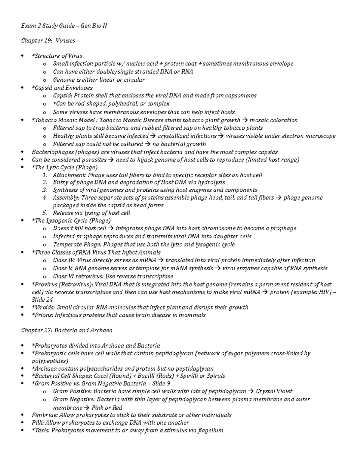 Exam 2 Study Guide – Gen Bio II - Exam 2 Study Guide – Gen Bio II ...