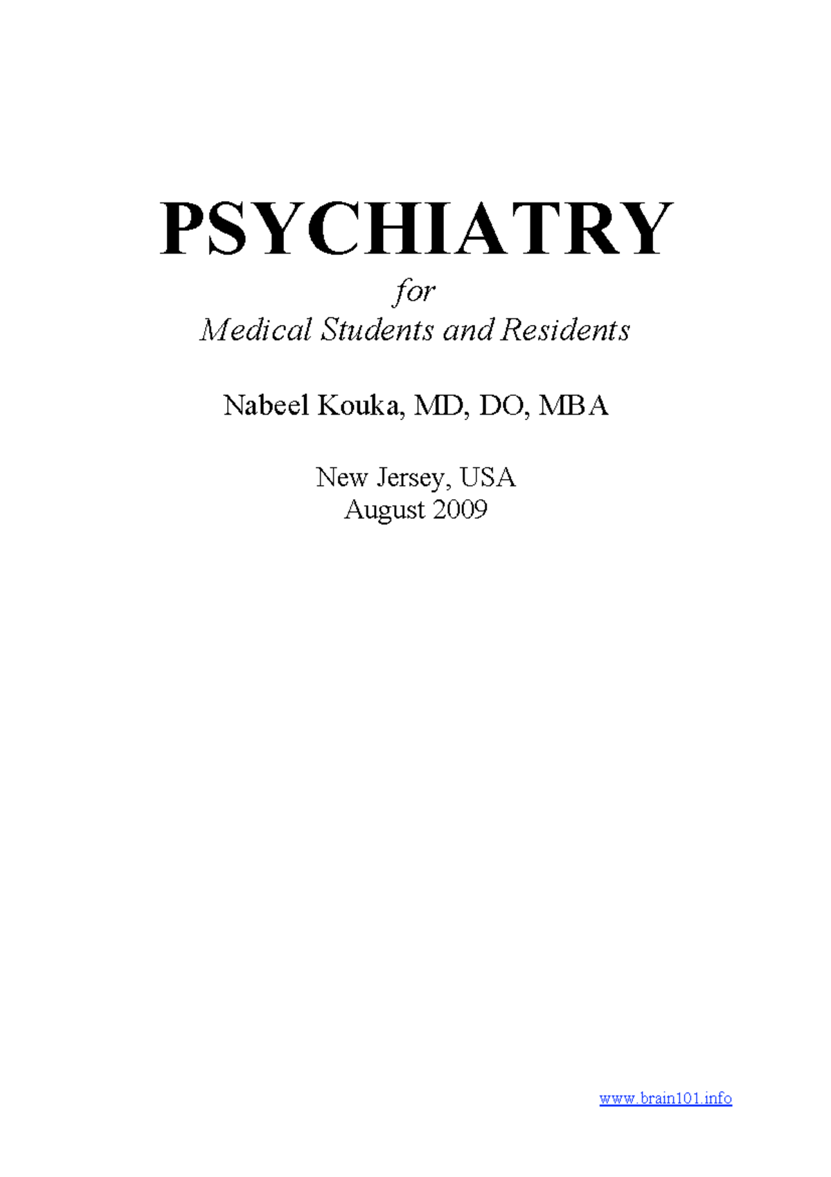 Psychiatry lecture notes - PSYCHIATRY for Medical Students and ...