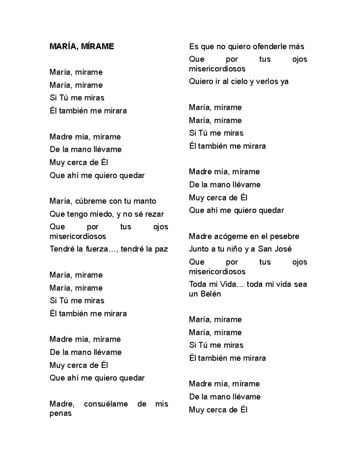 Cantoral Nuevo - Cantos - MARÍA, MÍRAME María, mírame María, mírame Si ...