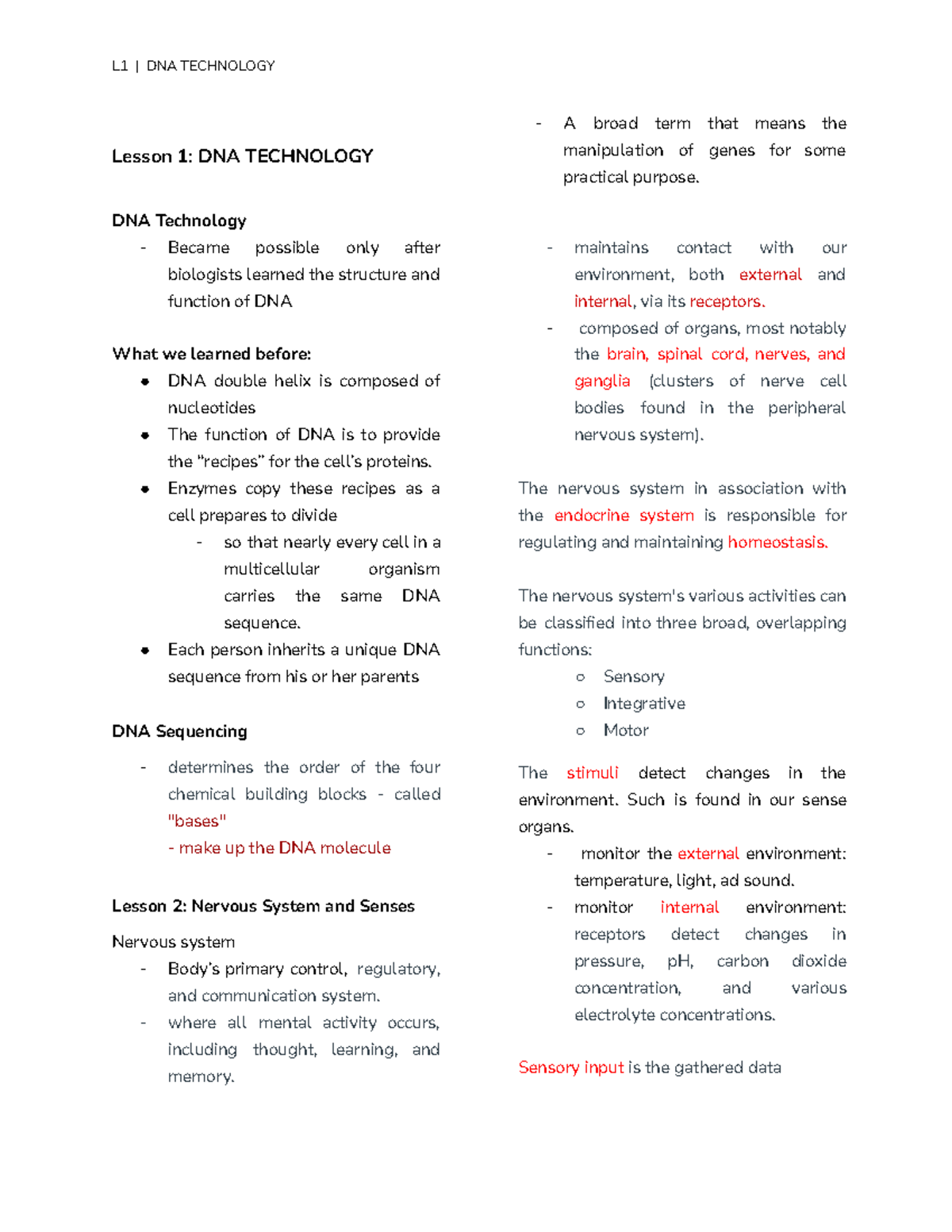 SEM2 BIO lesson 1-2 - Notes for Biology - L1 | DNA TECHNOLOGY Lesson 1 ...