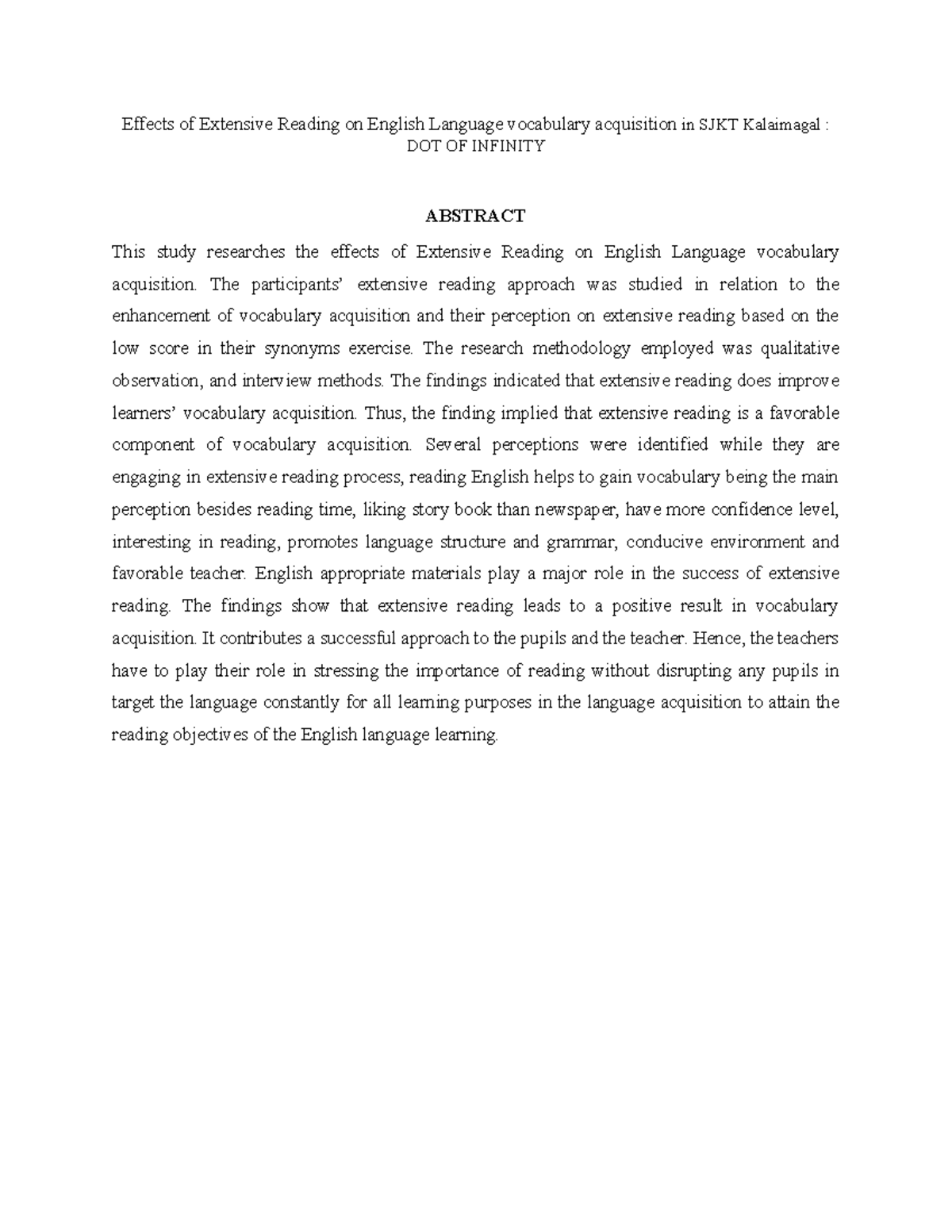 Effects of Extensive Reading on English Language vocabulary acquisition ...