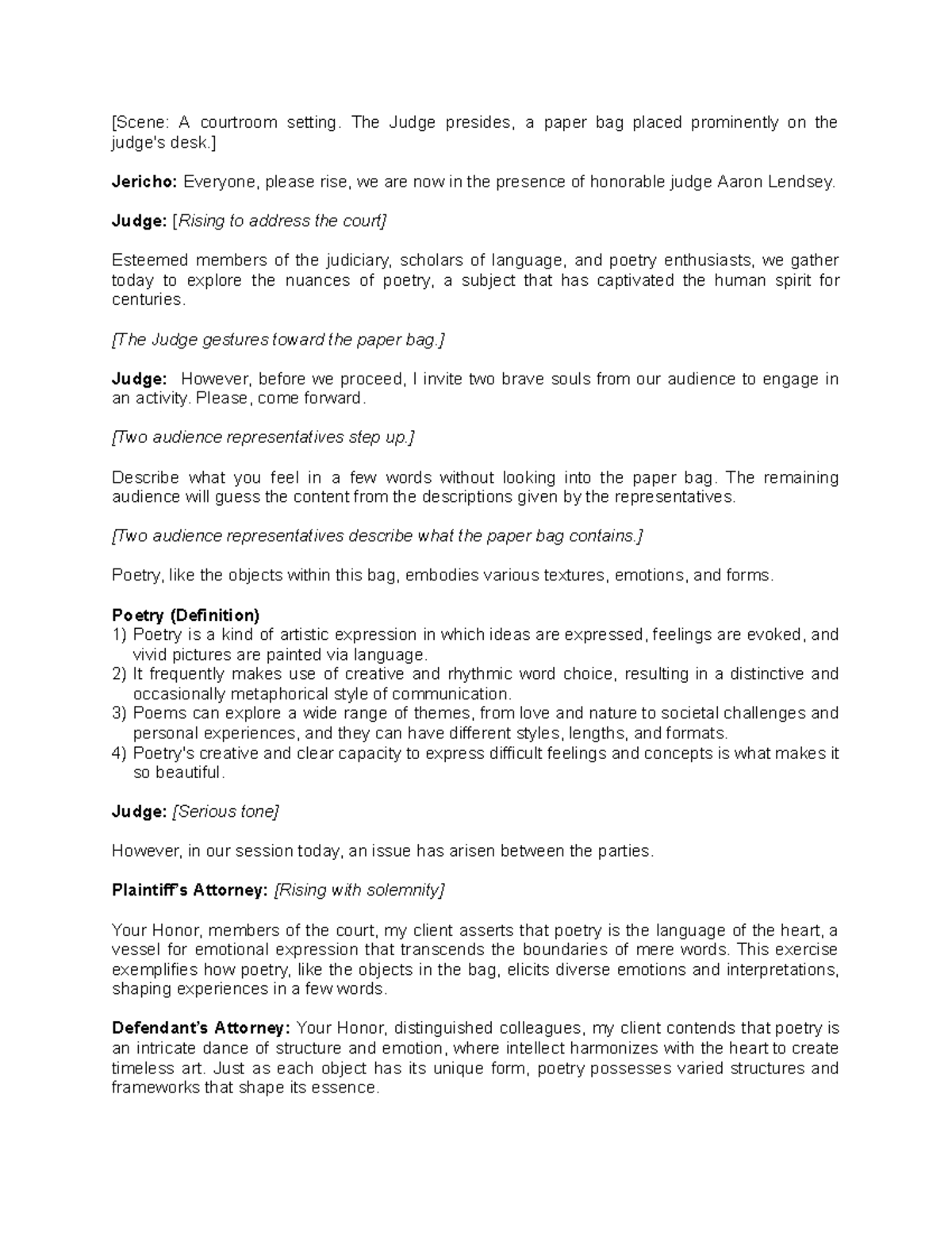 Arts Appreciation Script - [Scene: A courtroom setting. The Judge ...