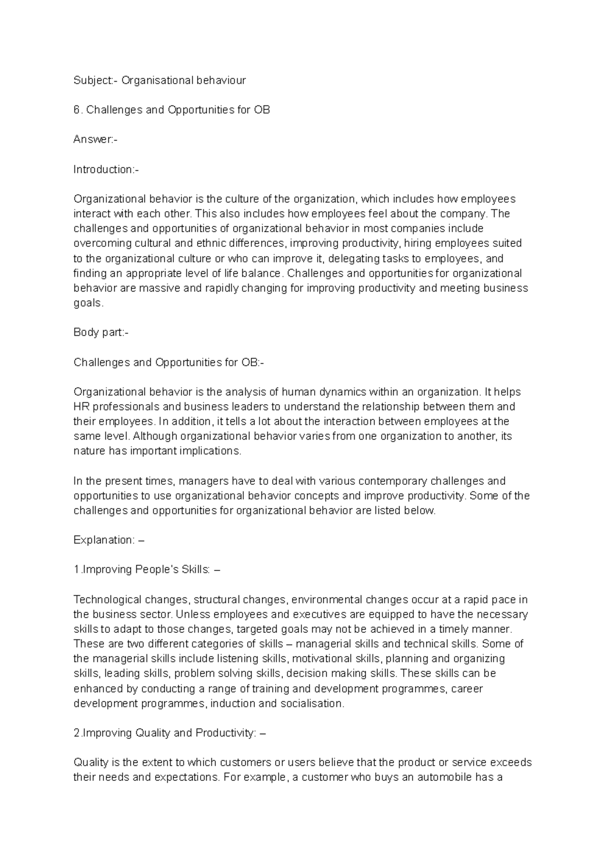 Organisational behaviour-Challenges and Opportunities - This also ...