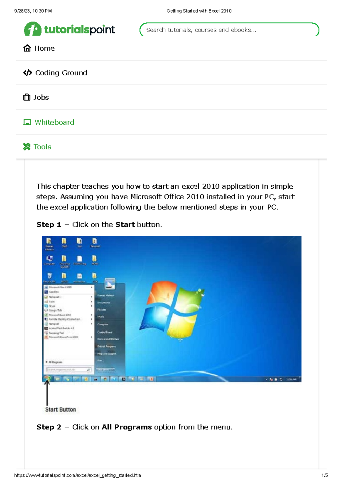 Getting Started with Excel 2010 - Menu Login HTML CSS Javascript SQL ...