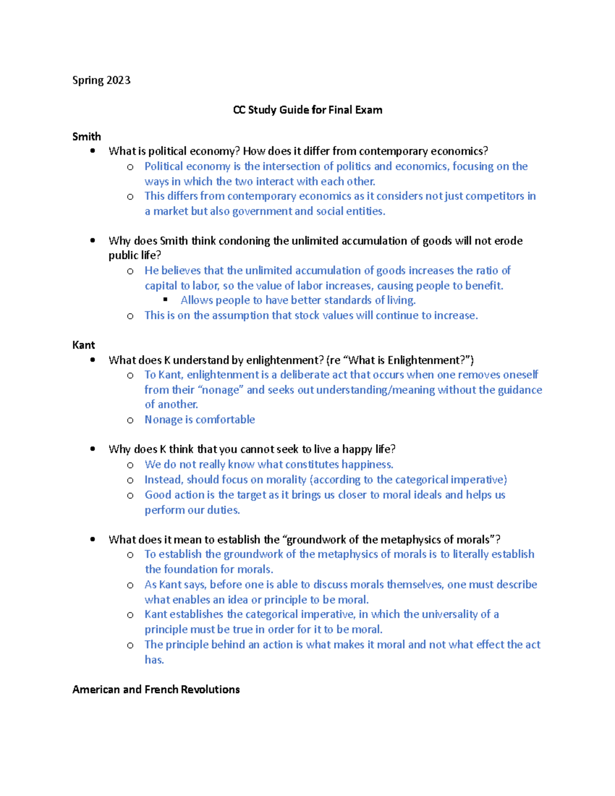 CC Study Guide spr23 - Spring 2023 CC Study Guide for Final Exam Smith ...