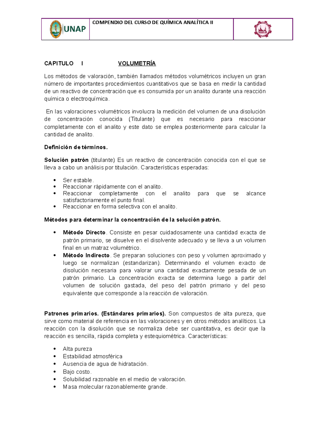 Capitulo I Volumetría - CAPITULO I VOLUMETRÍA Los métodos de valoración ...