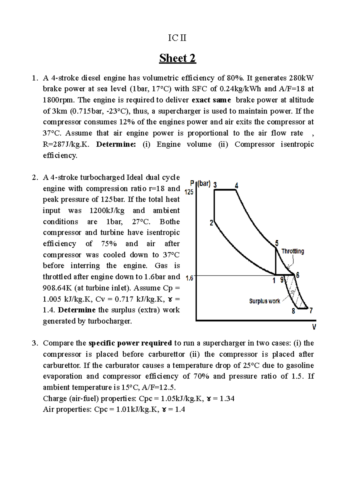 Sheet 2 - This is lecture notes - IC II Sheet 2 A 4-stroke diesel ...