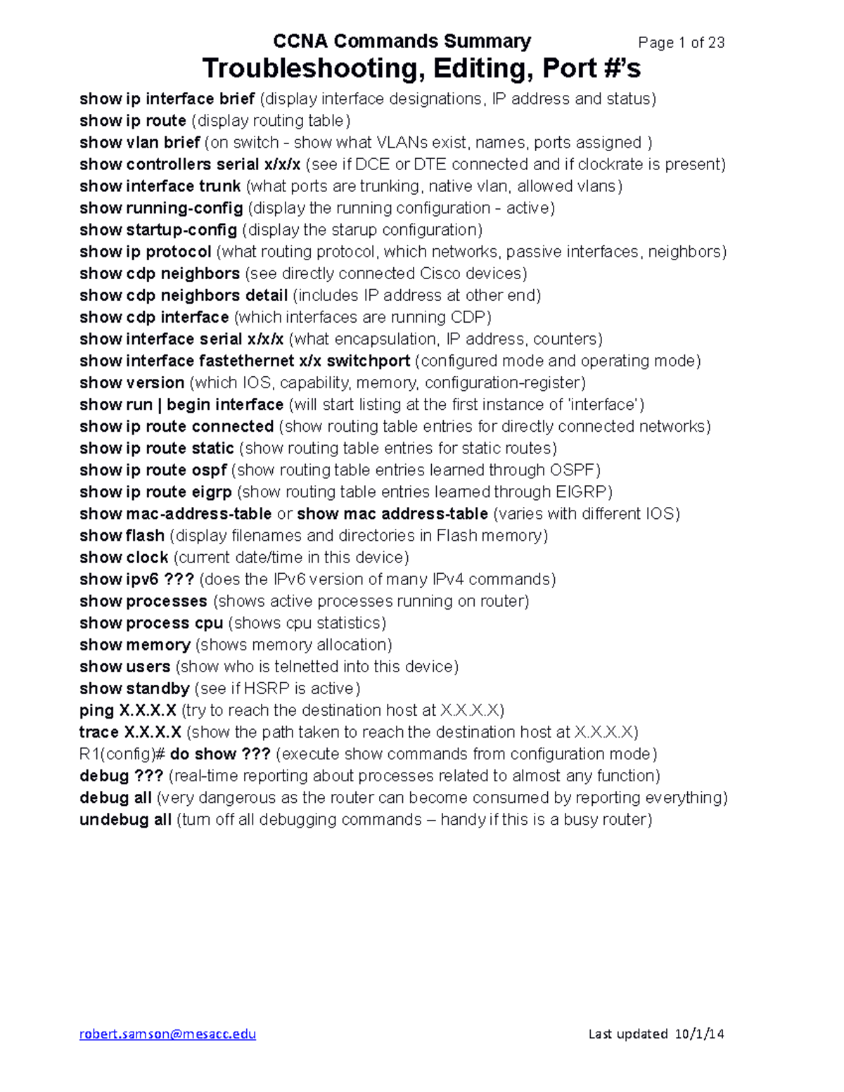 Ccna Ios Commands Summary 10 1 14 Troubleshooting Editing Port S