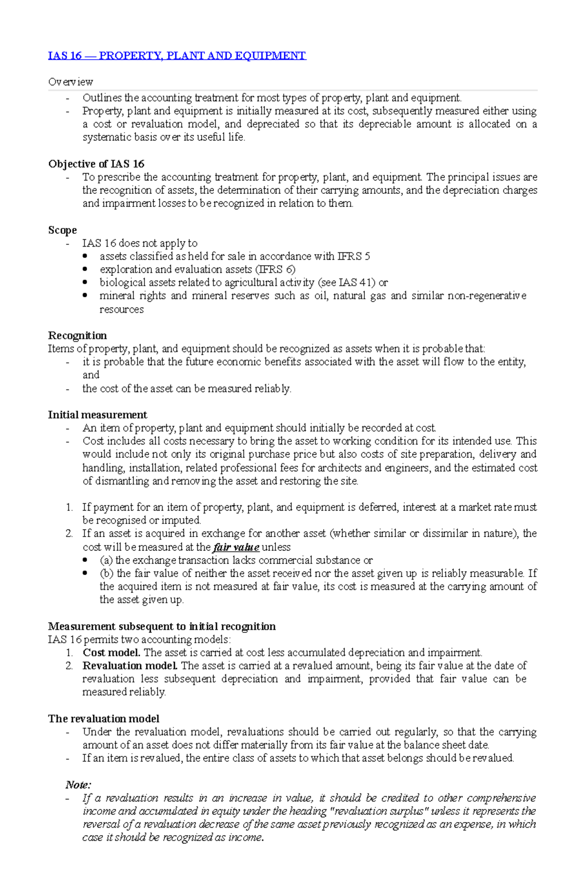 IAS 16-PPE - notes - IAS 16 — PROPERTY, PLANT AND EQUIPMENT Overview ...