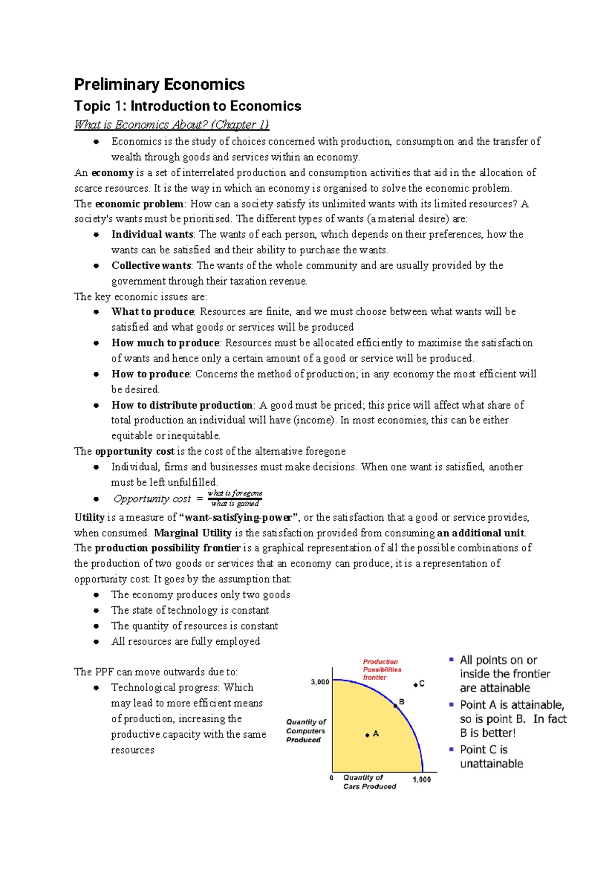 Notes on All Topics -Economics-1 - Preliminary Economics Topic 1 ...