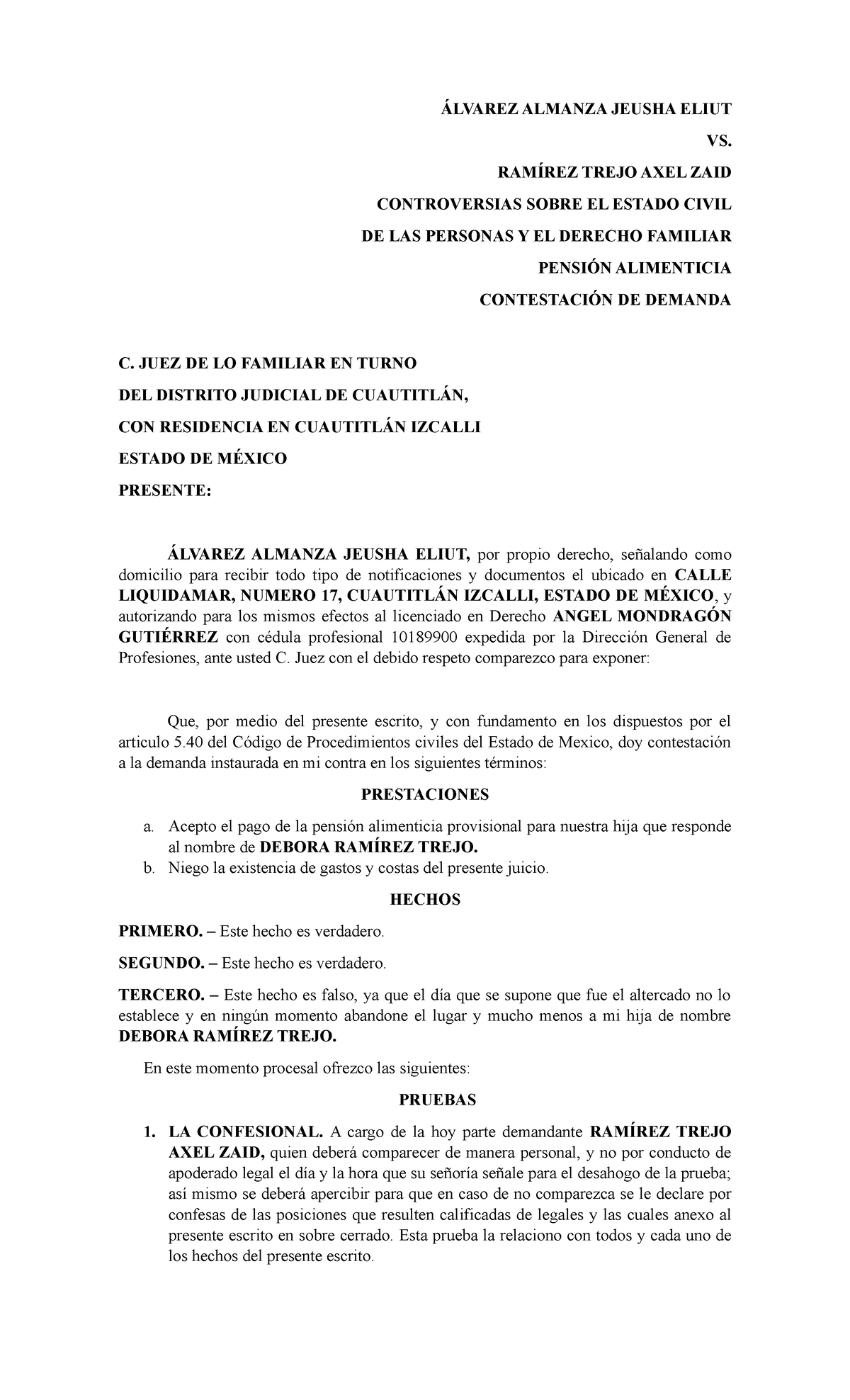 Copia de Contestacion de demanda pensión alimenticia - ÁLVAREZ ALMANZA ...