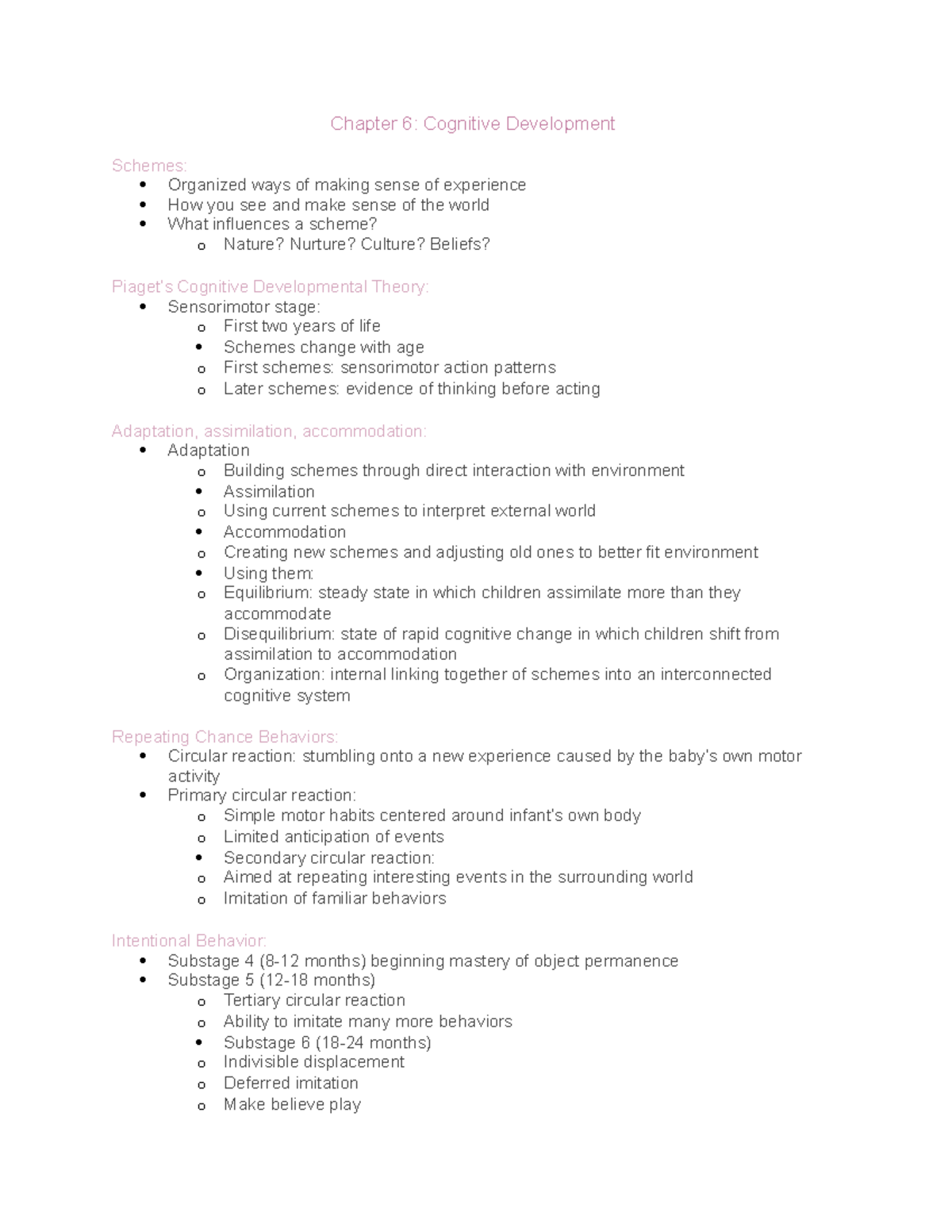 CHD chapter 6 - Lecture notes 6 - Chapter 6: Cognitive Development ...