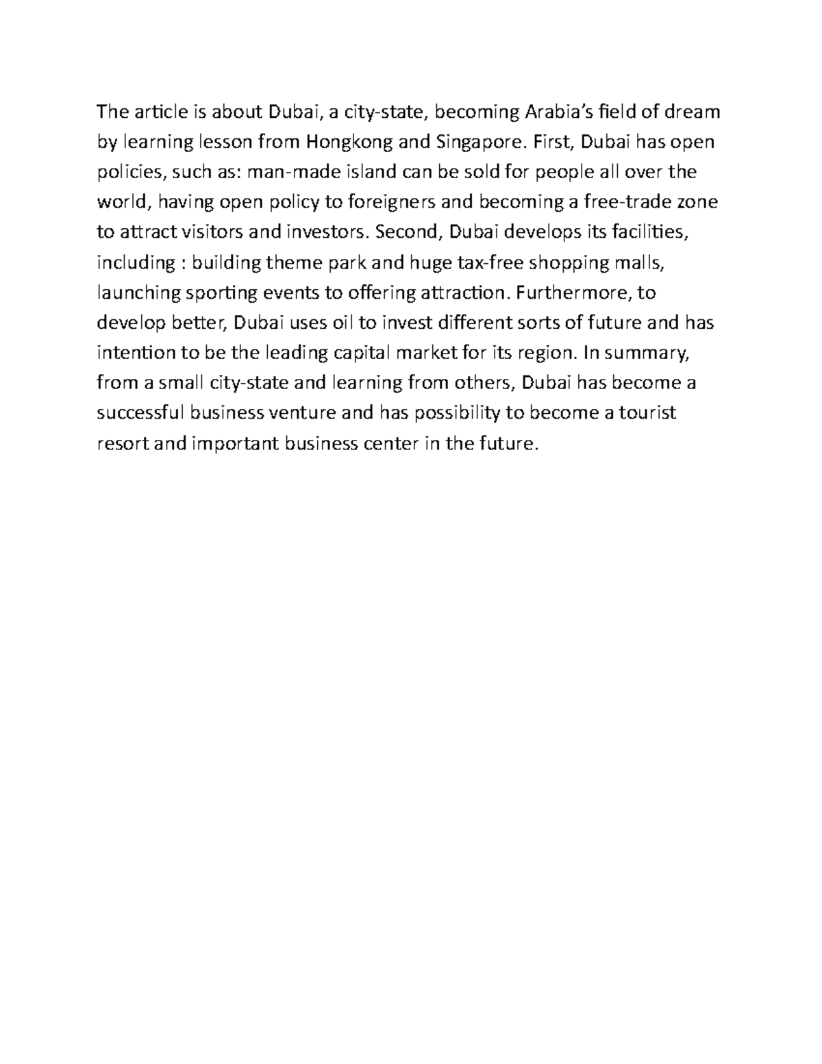 Writing unit 5 - The article is about Dubai, a city-state, becoming ...