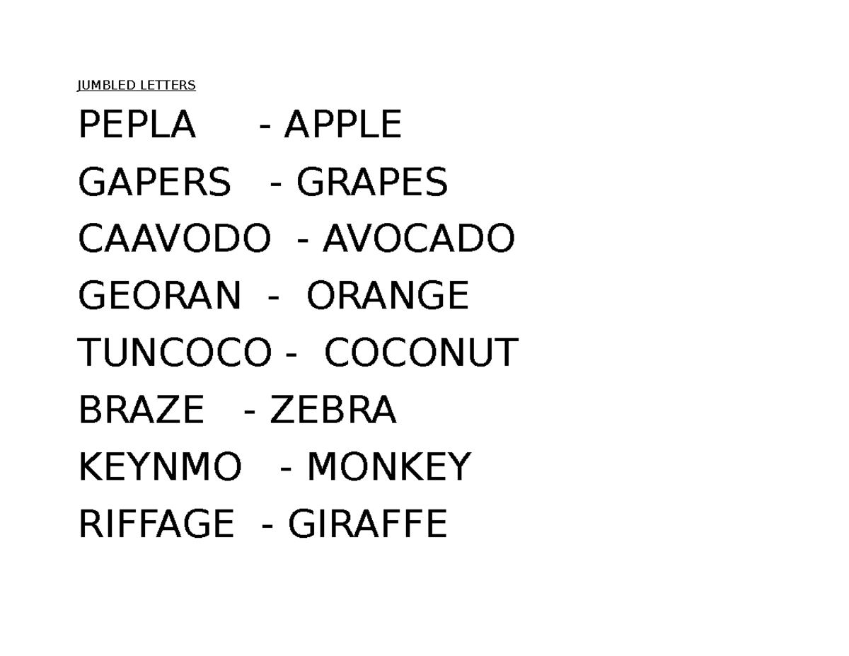 Jumbled Letters Instruction