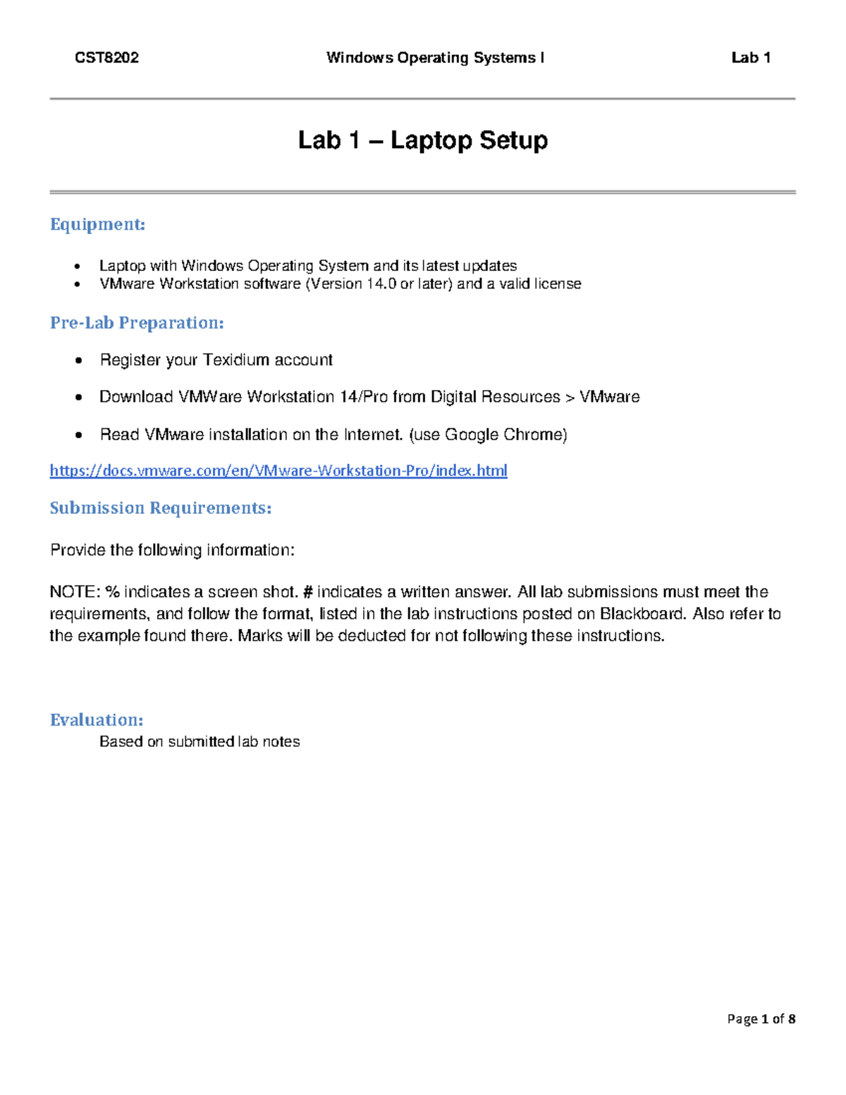 Lab 1 - Laptop Setup - CST8202 LAB(Assignments) - Lab 1 – Laptop Setup ...