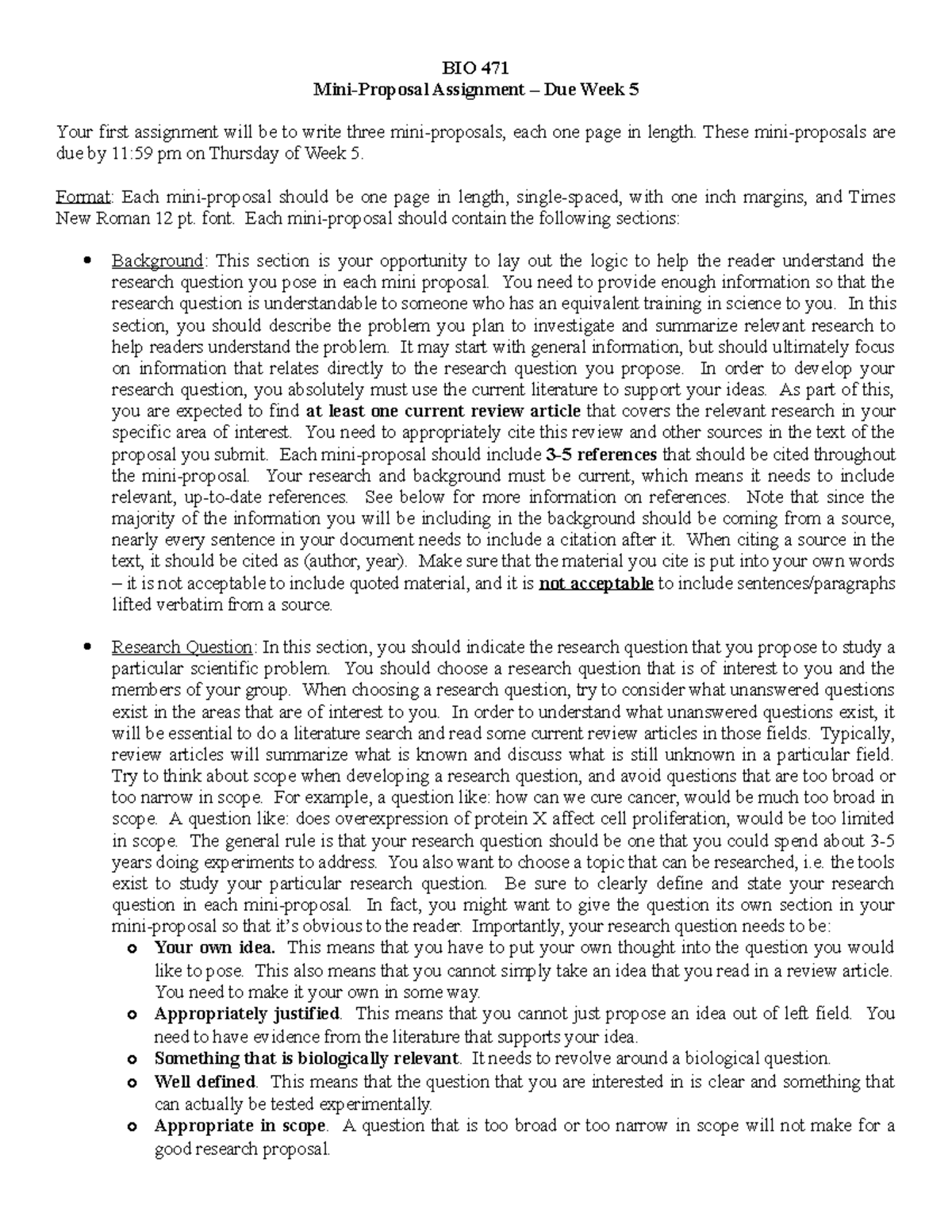 Mini-Proposal Assignment Fall 2022 - BIO 471 Mini-Proposal Assignment ...