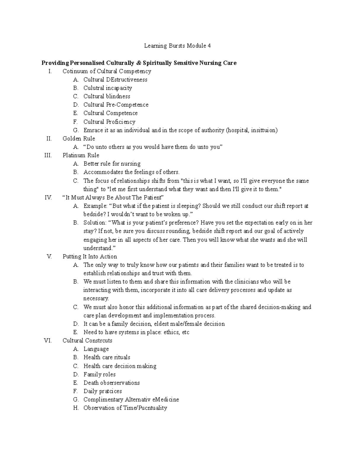 Learning Bursts Module 4 - Cotinuum of Cultural Competency A. Cultural ...