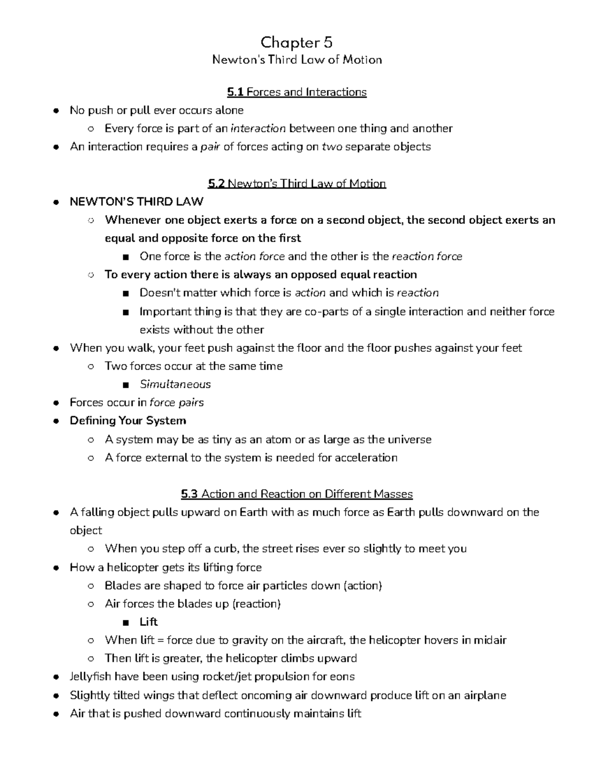 Conceptual Physics Chapter 5 Notes - Chapter 5 Newton’s Third Law of ...