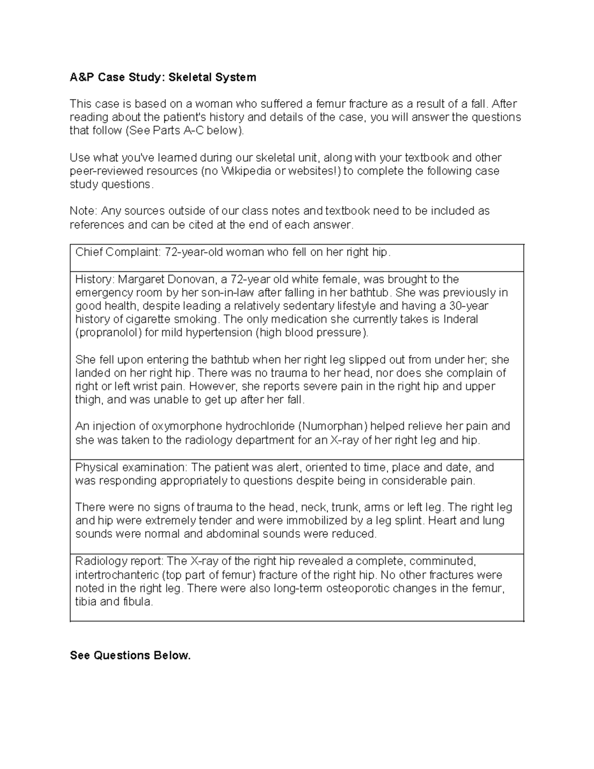 A&P Case Study - Skeletal System - A&P Case Study: Skeletal System This ...