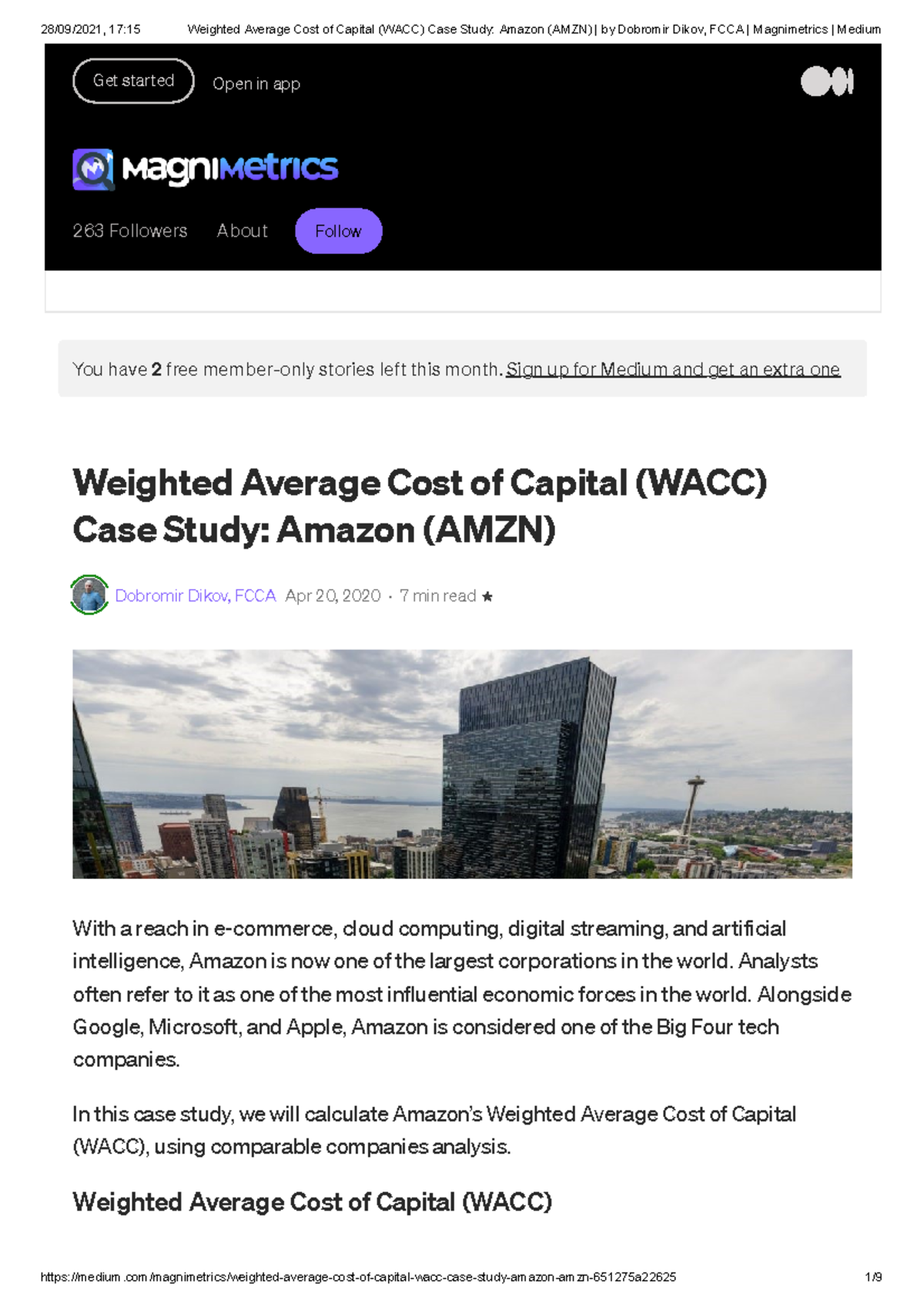 CASE Study Weighted Average Cost of Capital (WACC) Case Study Amazon (AMZN) by Dobromir Dikov ...