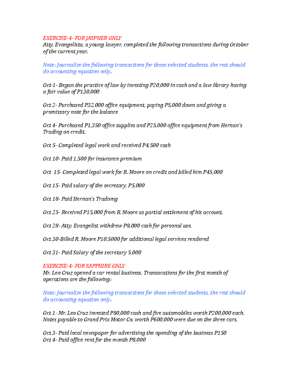 Accounting Exercise-Balancing and Adjusting - BS accountancy - Studocu