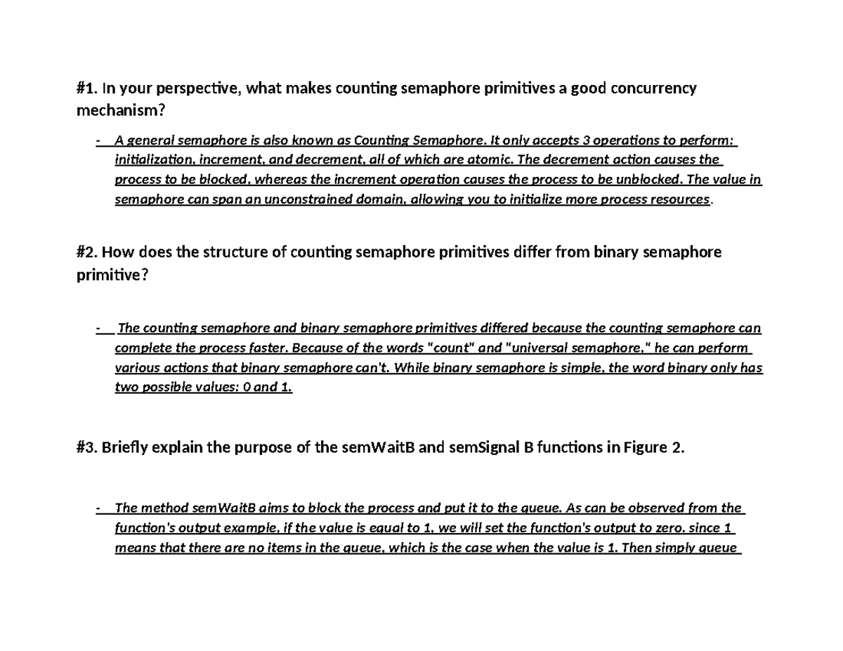 04 QUIZ 1 PLAT-TECH - NONE - #1. In your perspective, what makes counting semaphore primitives a ...