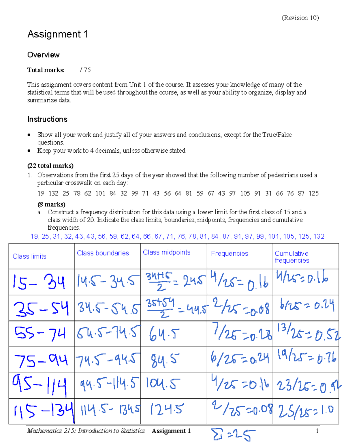 Assignment 01 - 100% grade - Assignment 1 Overview Total marks: / 75 ...