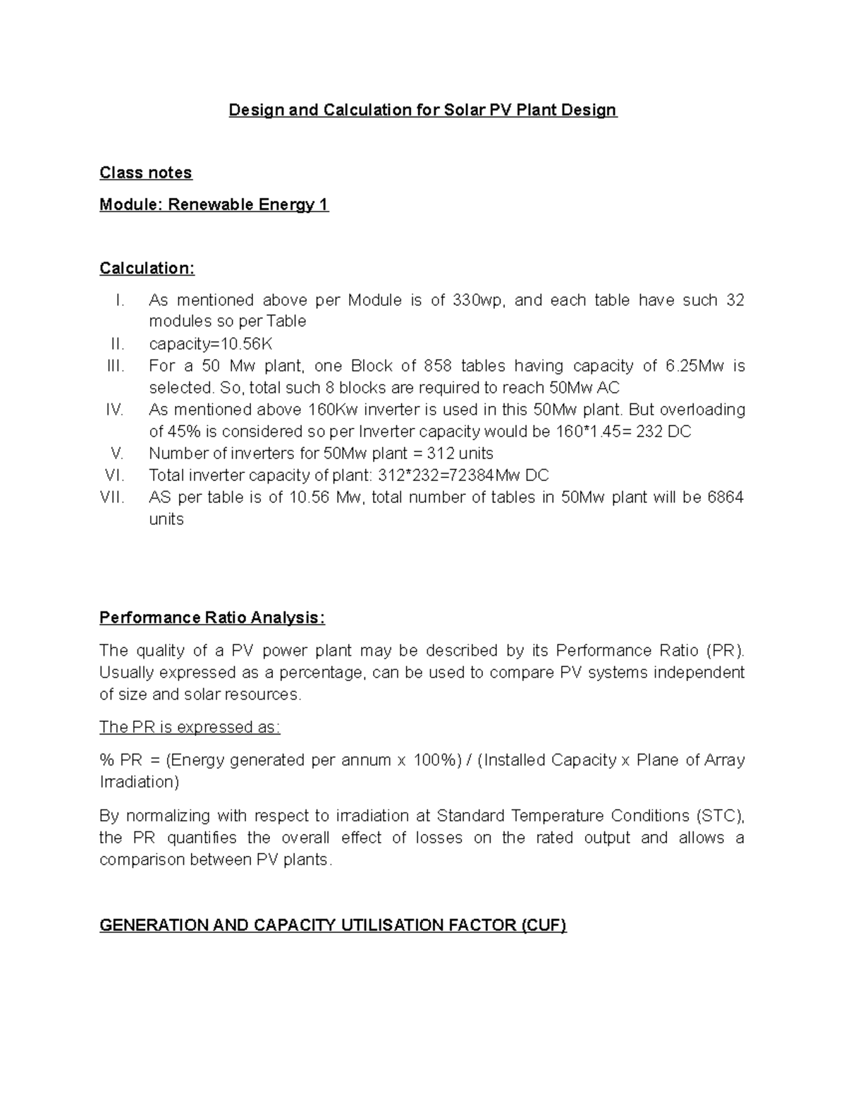Solar PV Plant Design - notes - Design and Calculation for Solar PV ...