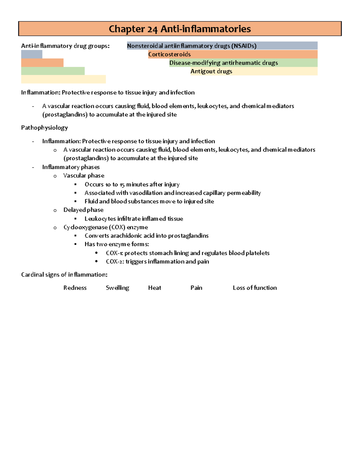 Pharm- Antiinflam - Chapter 24 Anti-inflammatories Anti-inflammatory ...