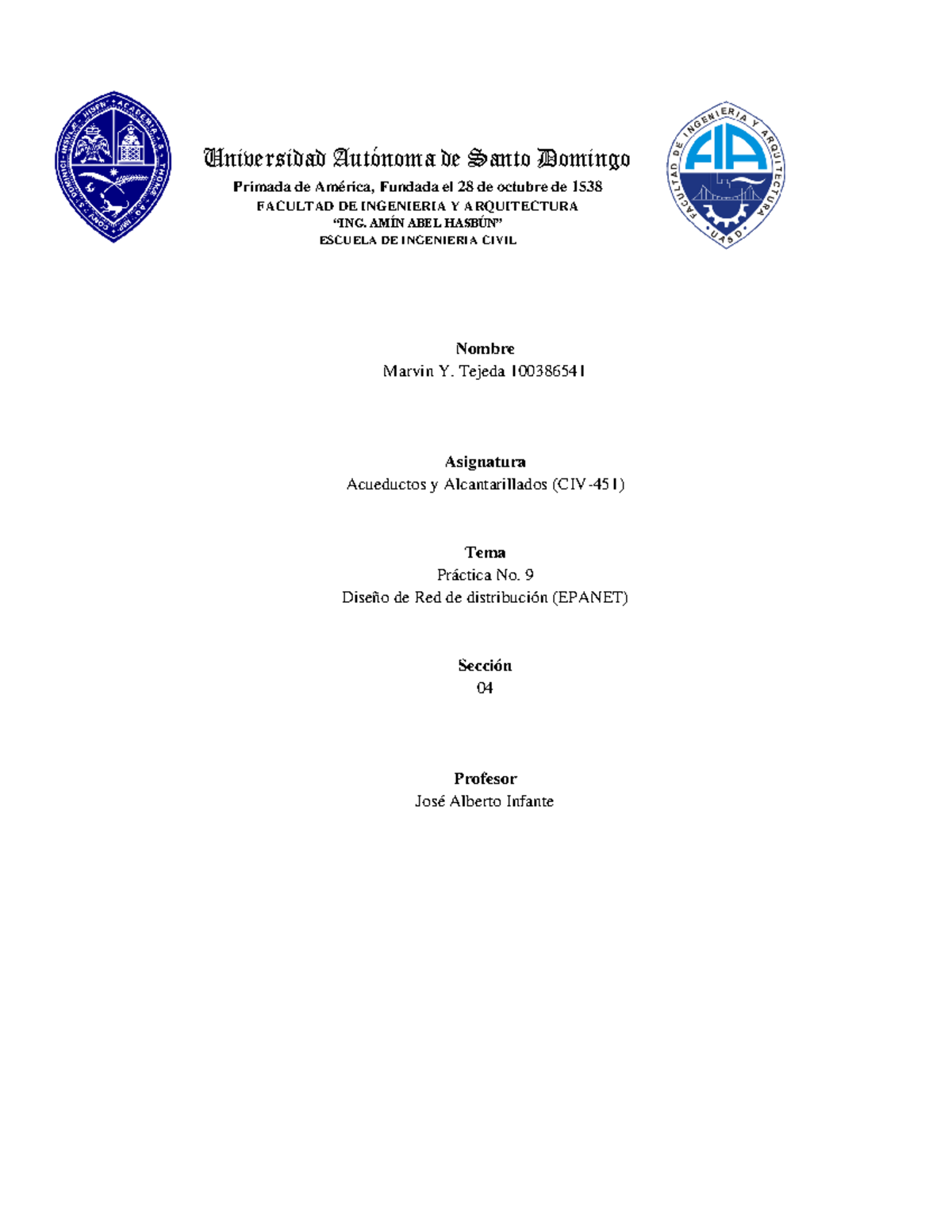 9na práctica Acueductos y Alcantarillados - Warning: TT: undefined function: 32 Universidad ...