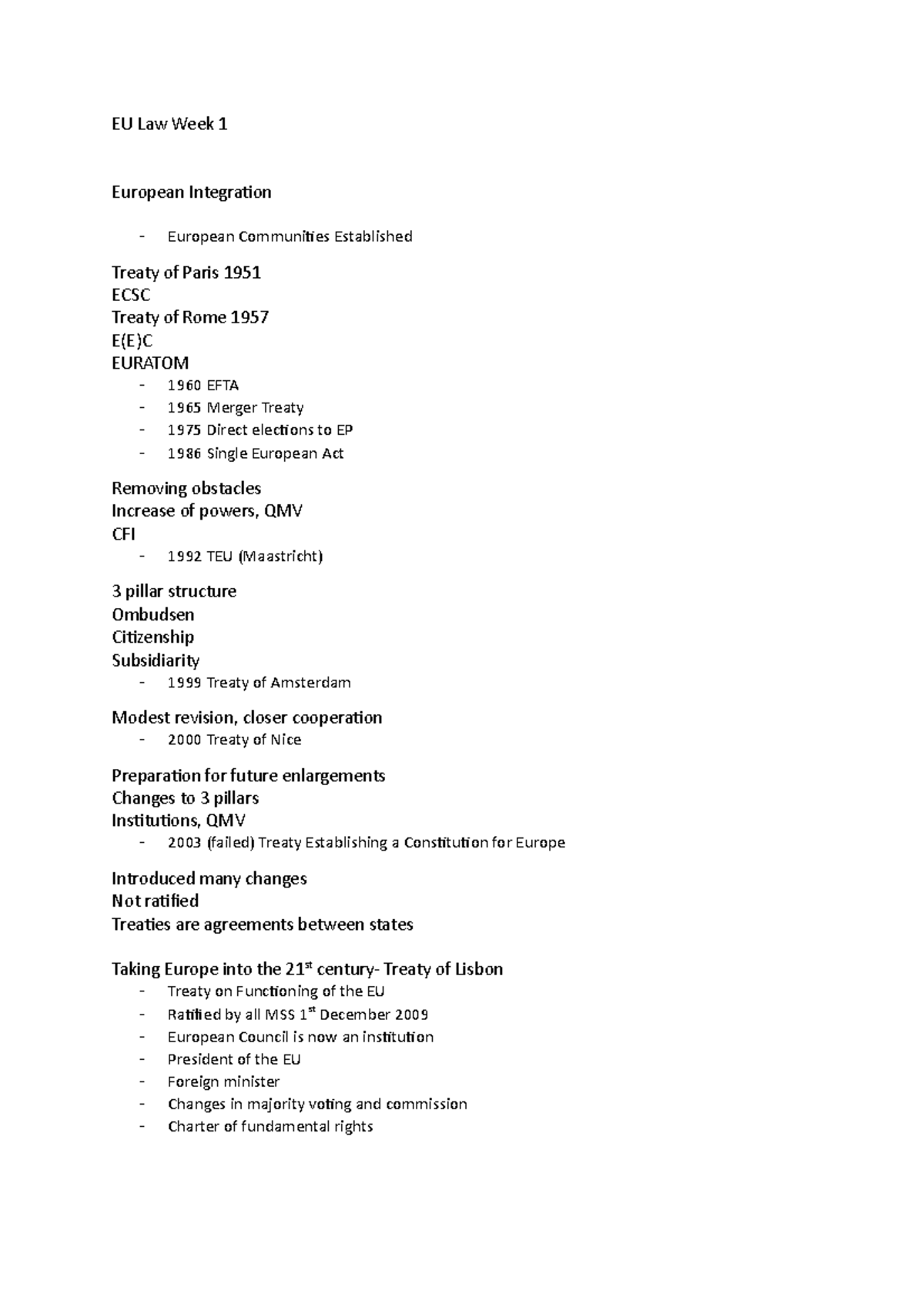 Eu Law Week 1 Eu Law Lecture Notes Week 1 Eu Law Week 1 European Integration European