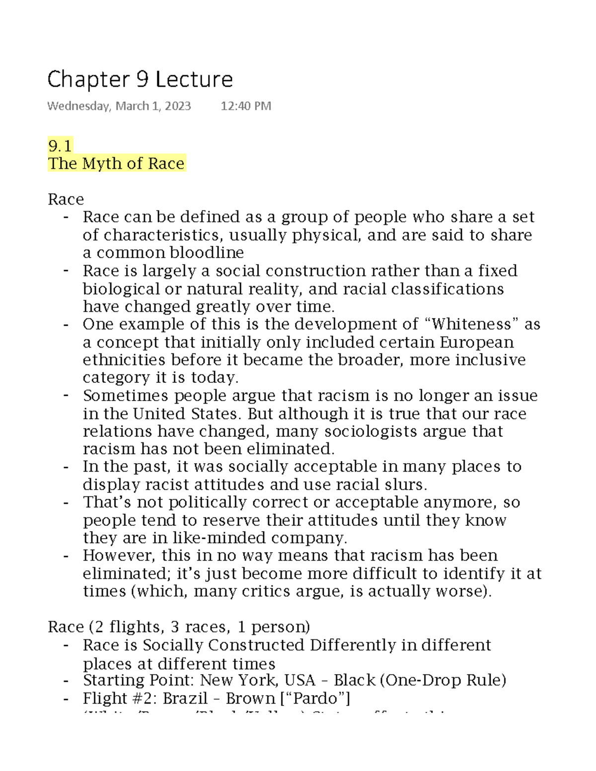 Chapter 9 Lecture - Dennis Bledsoe - 9. The Myth of Race Race Race can ...