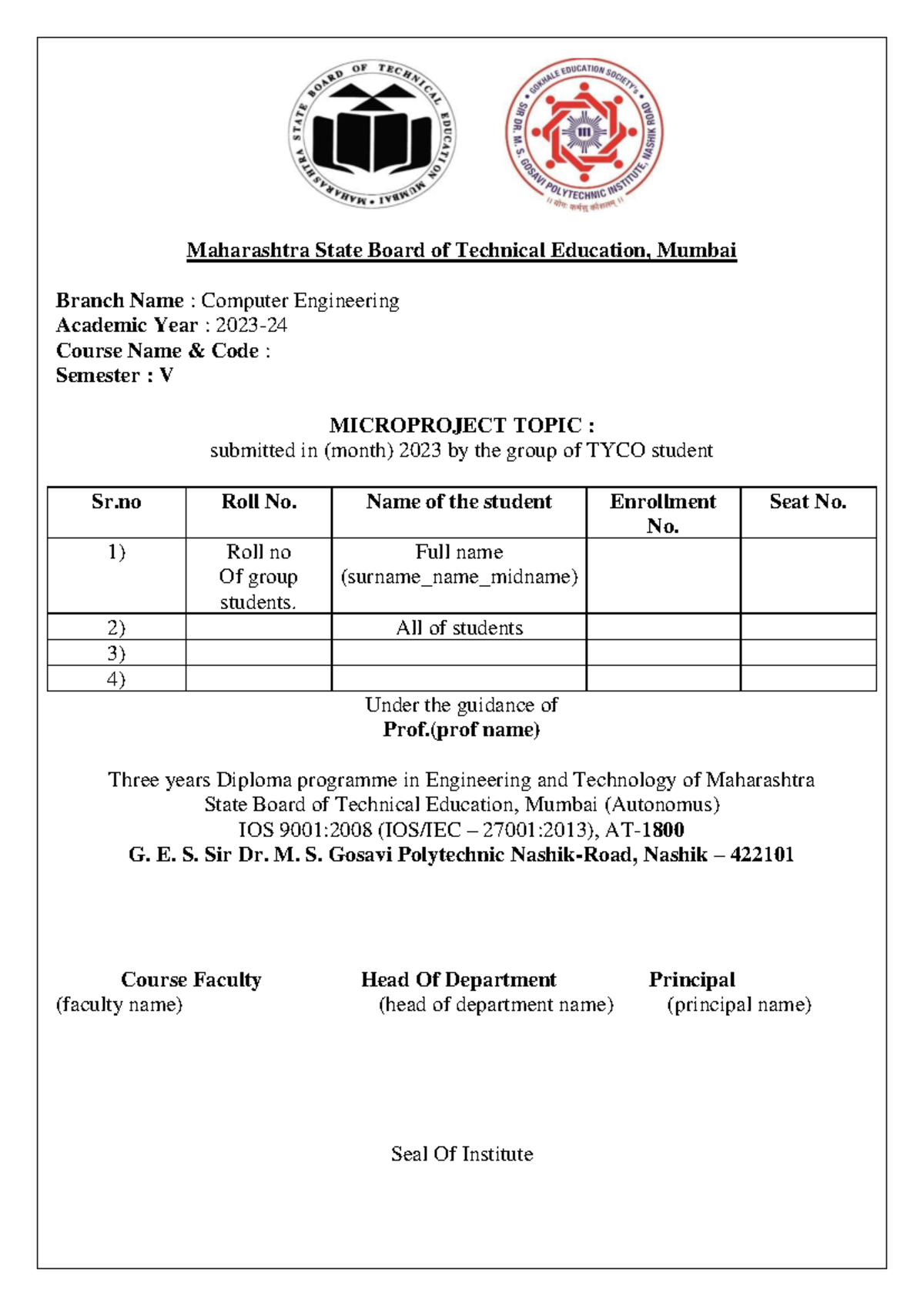 Format - Maharashtra State Board of Technical Education, Mumbai Branch ...