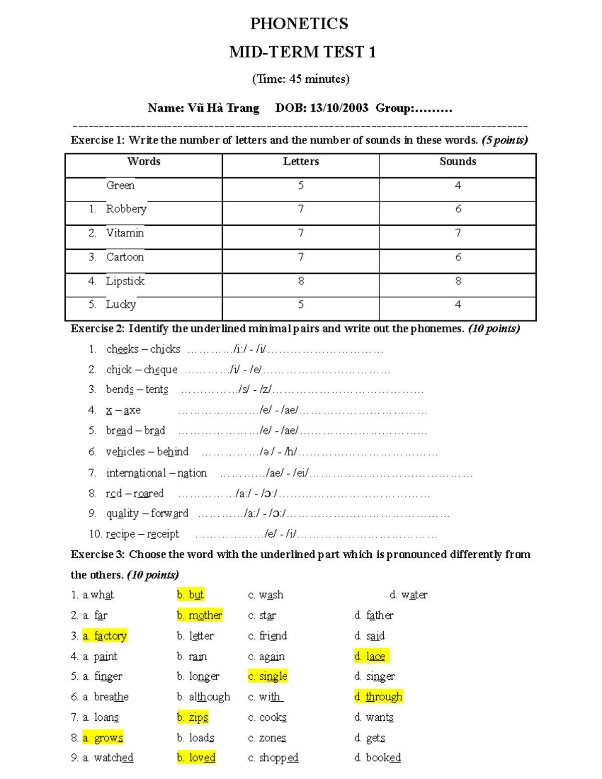 Mini test 1 - Sample (offline) - PHONETICS MID-TERM TEST 1 (Time: 45 ...