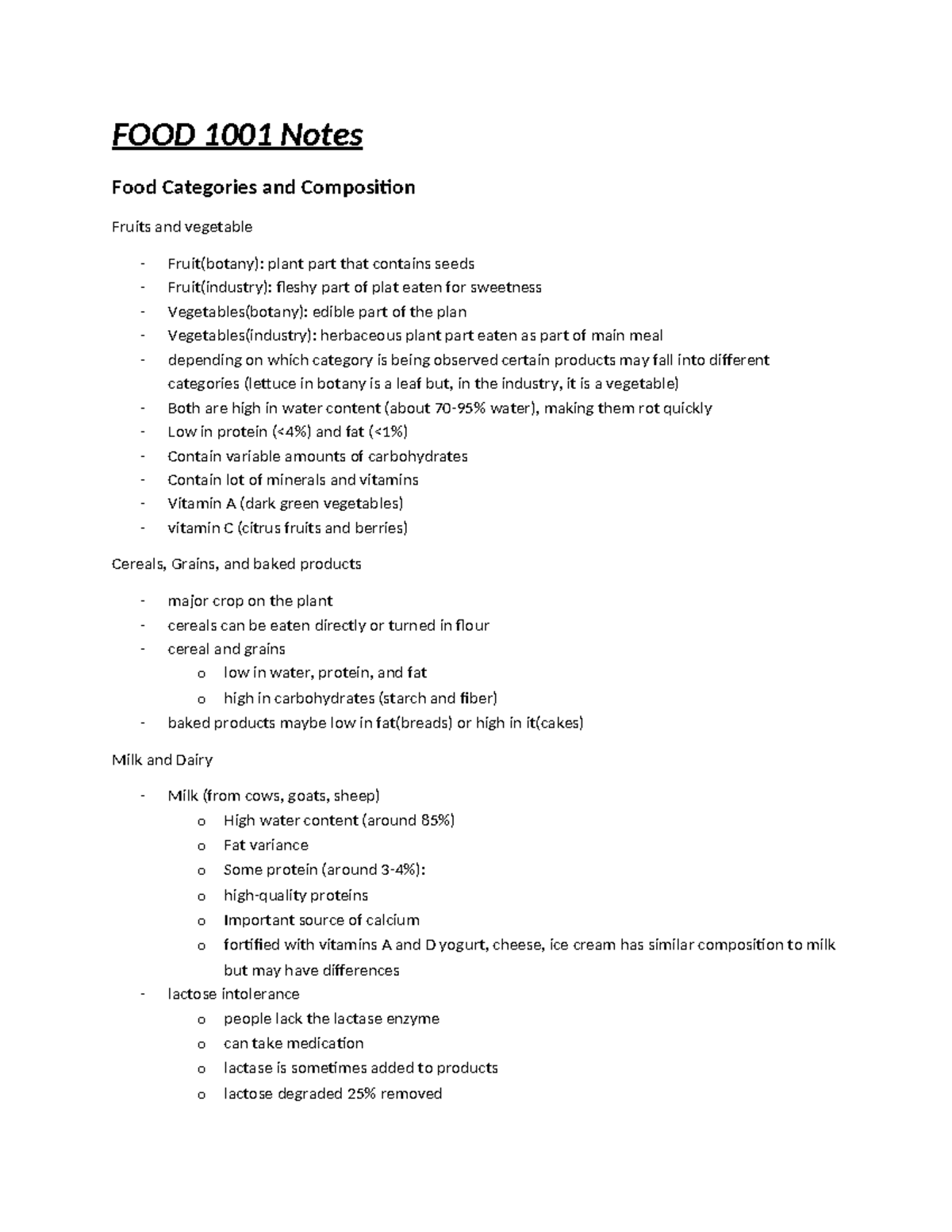 FOOD 1001 Notes 1 - 1 of 3 - FOOD 1001 Notes Food Categories and ...