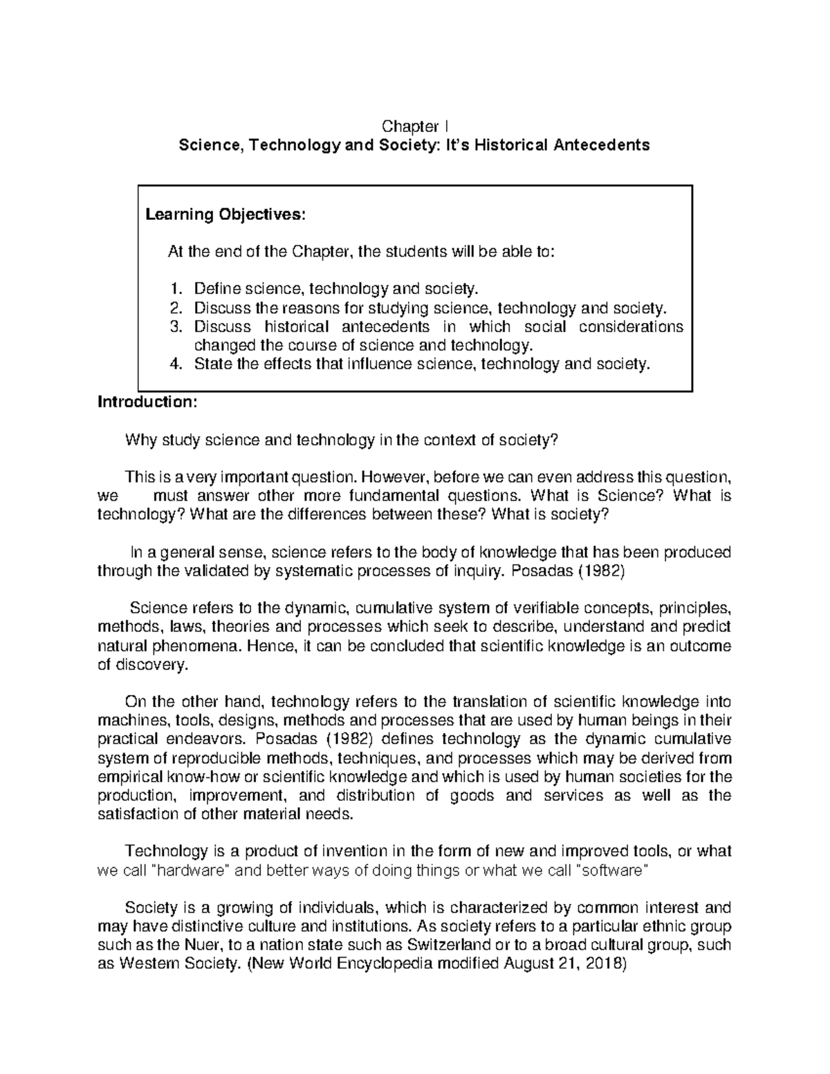 Chapter 1 STS - This material is on Science technology and society by ...