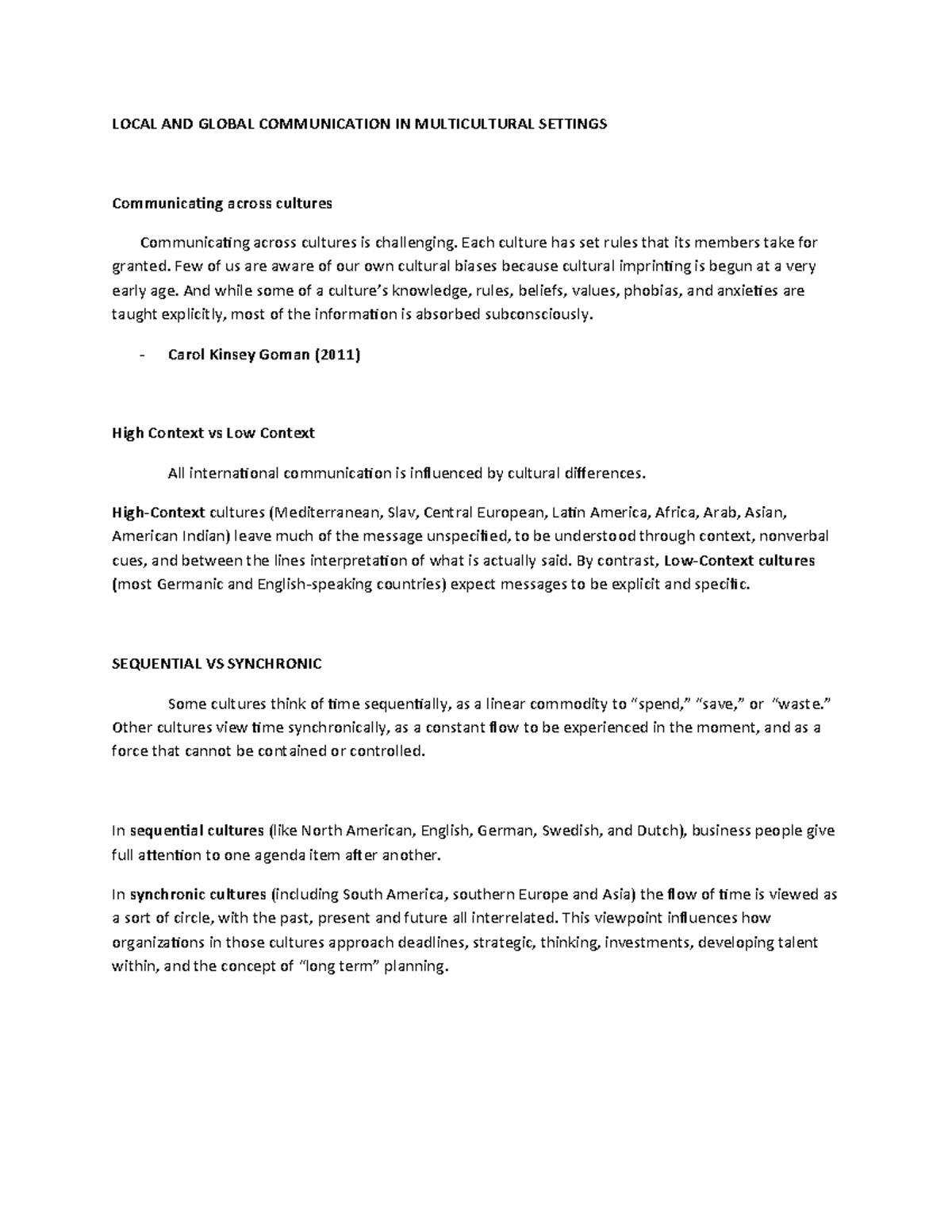 Pdfcoffee - This is not real - LOCAL AND GLOBAL COMMUNICATION IN MULTICULTURAL SETTINGS - Studocu