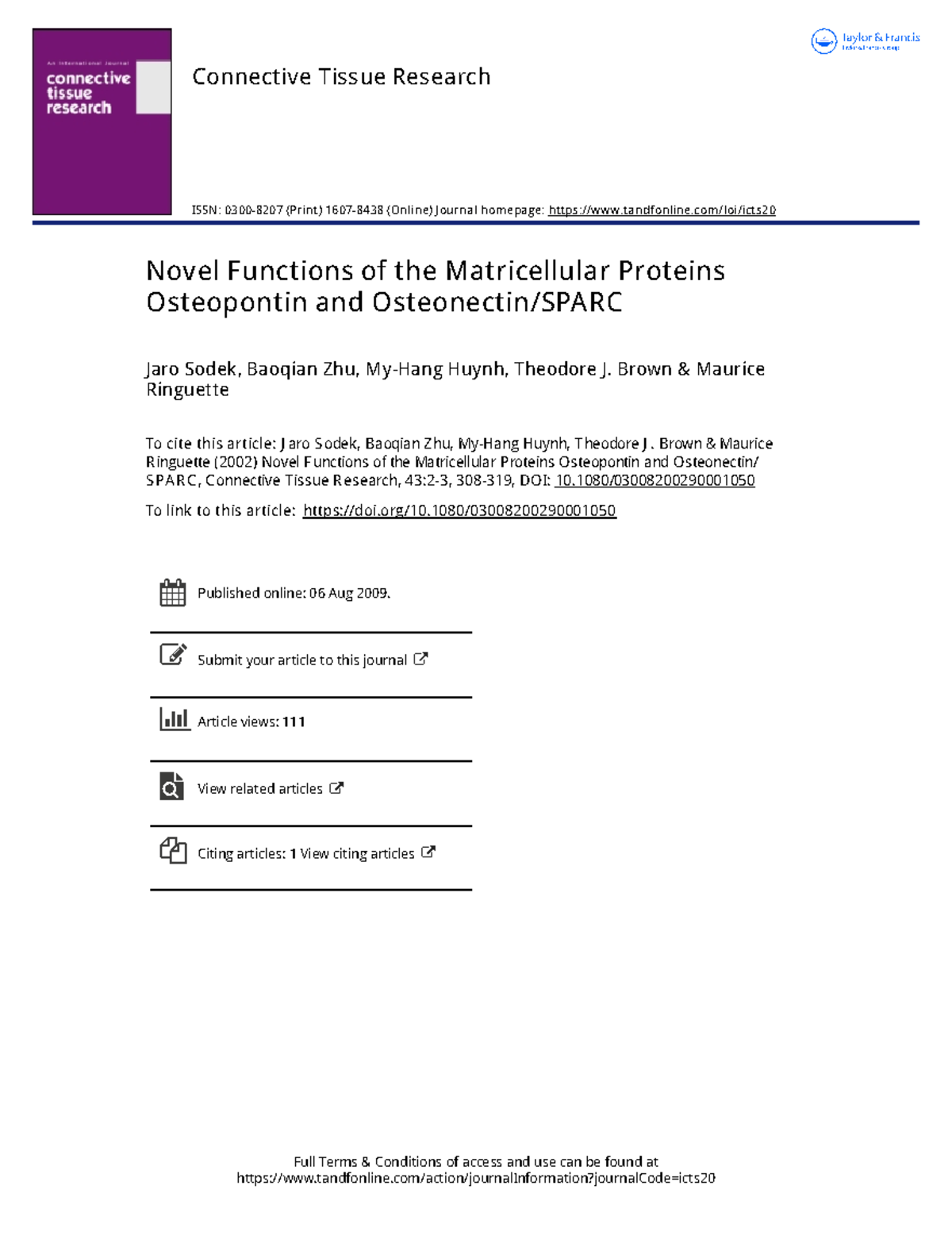 Novel Functions of the Matricellular Proteins Osteopontin and ...