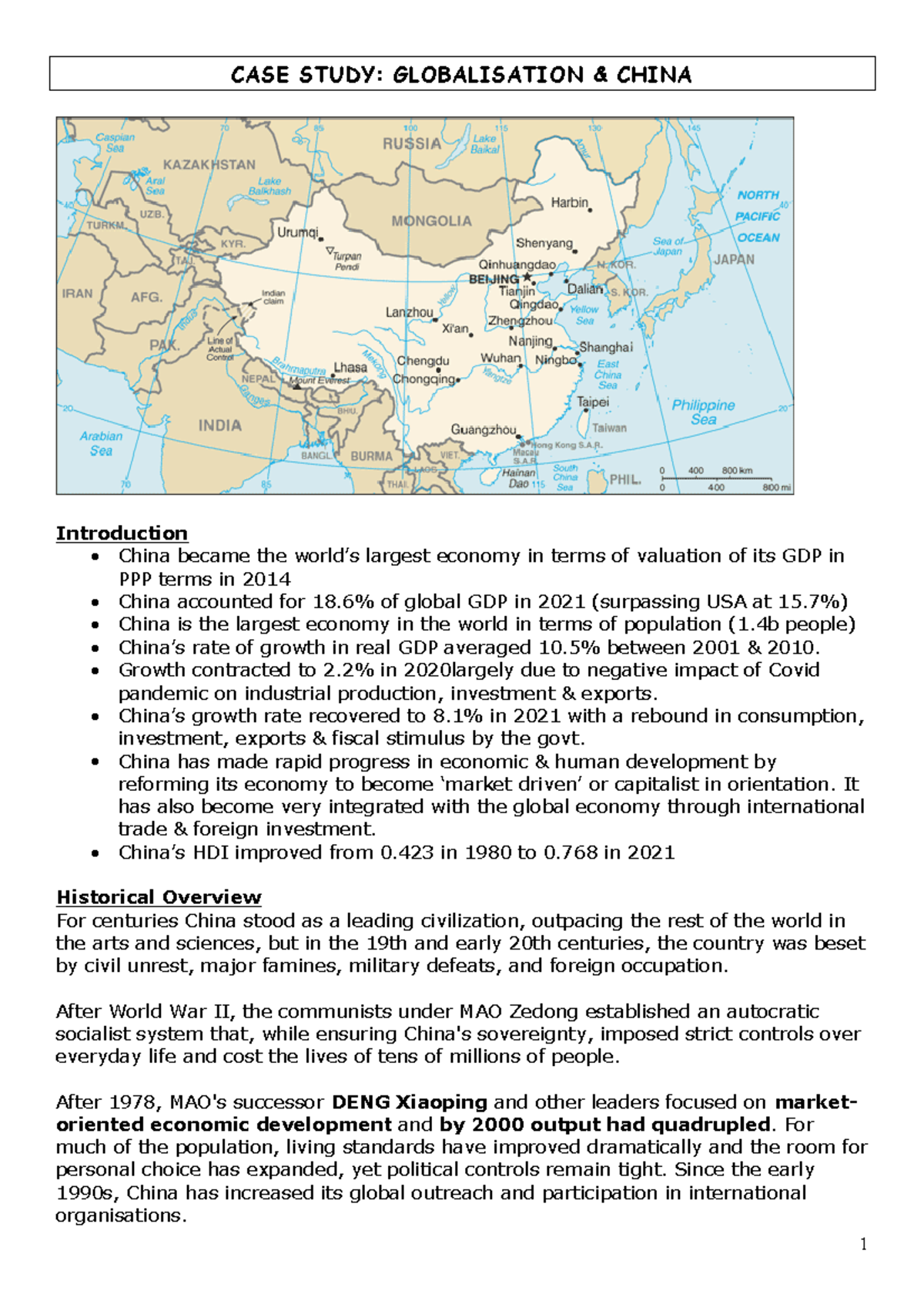 2023 China Case Study - CASE STUDY: GLOBALISATION & CHINA Introduction ...