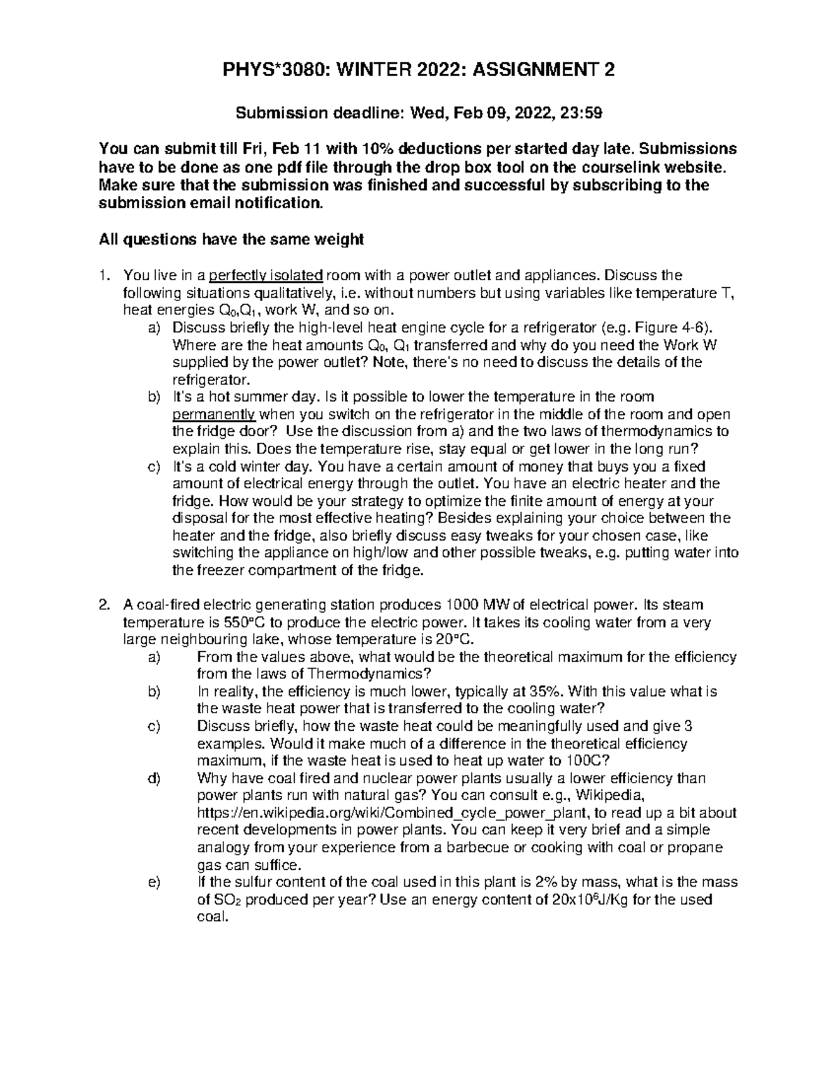 PHYS assignment 2 - Phys3080 - U of G - Studocu