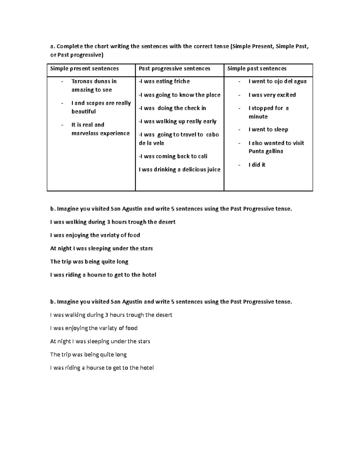 Activity STEP 3. conversation - a. Complete the chart writing the ...