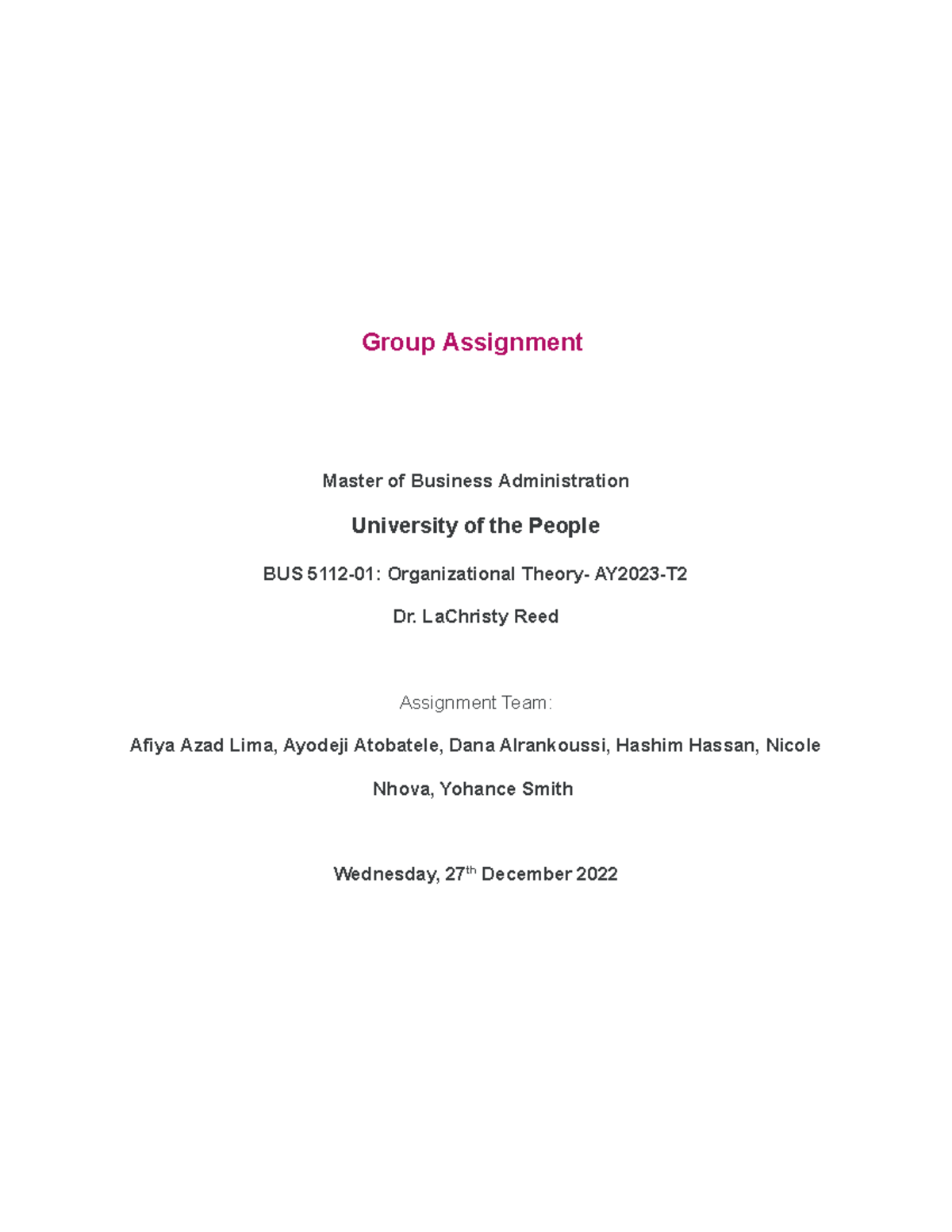 0008A Group Project - Group Assignment Master of Business ...