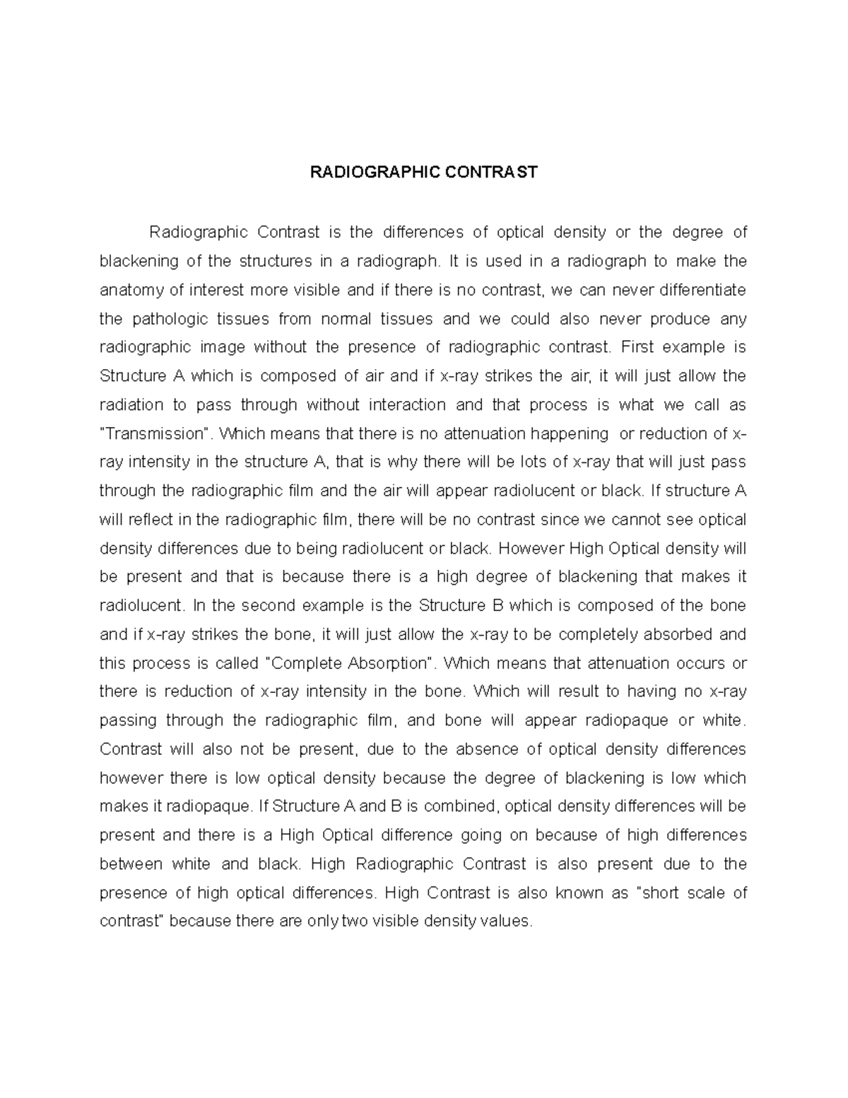 Radiographic Contrast - RADIOGRAPHIC CONTRAST Radiographic Contrast is ...