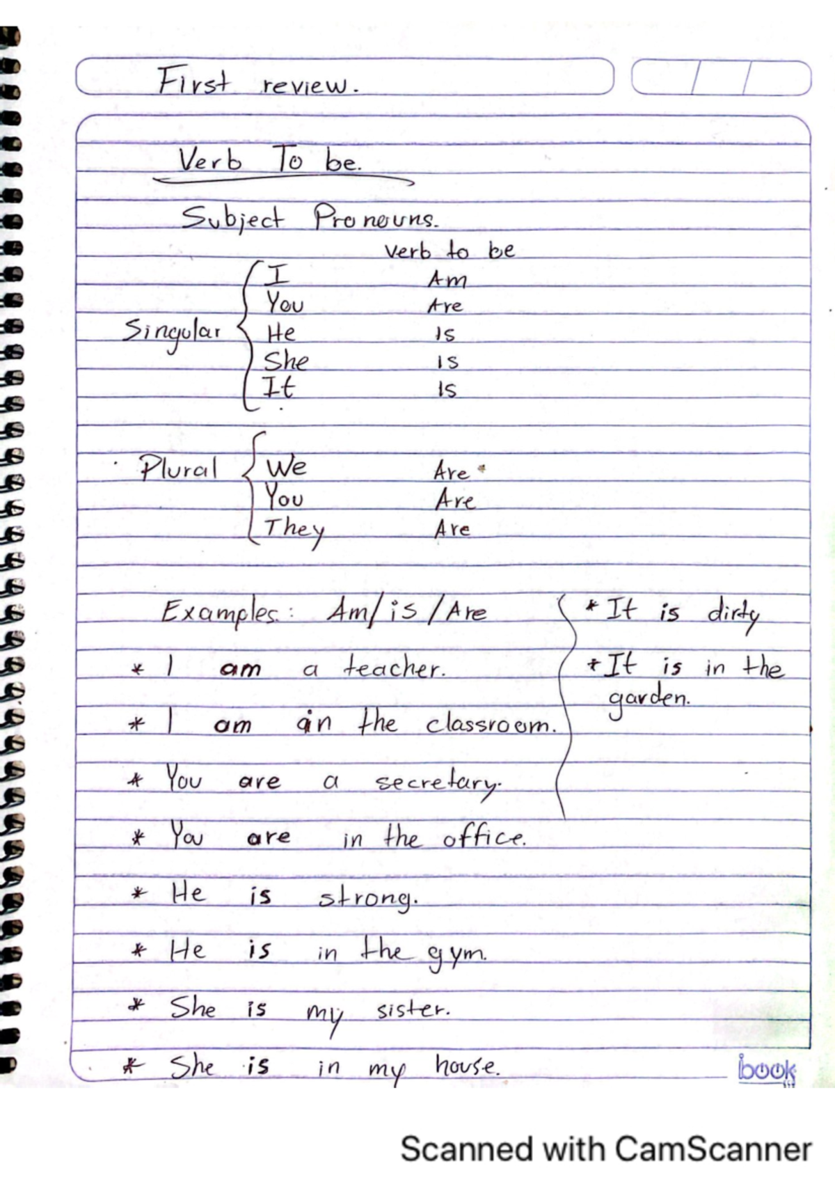 Cam Scanner 07-06-2024 23 - First review. Verb To be. Subject Pronouns ...