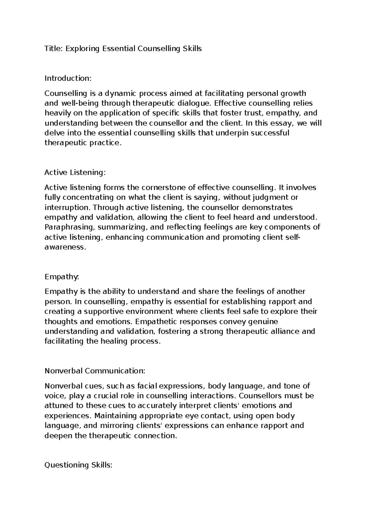 Exploring Counselling Skills - Title: Exploring Essential Counselling ...