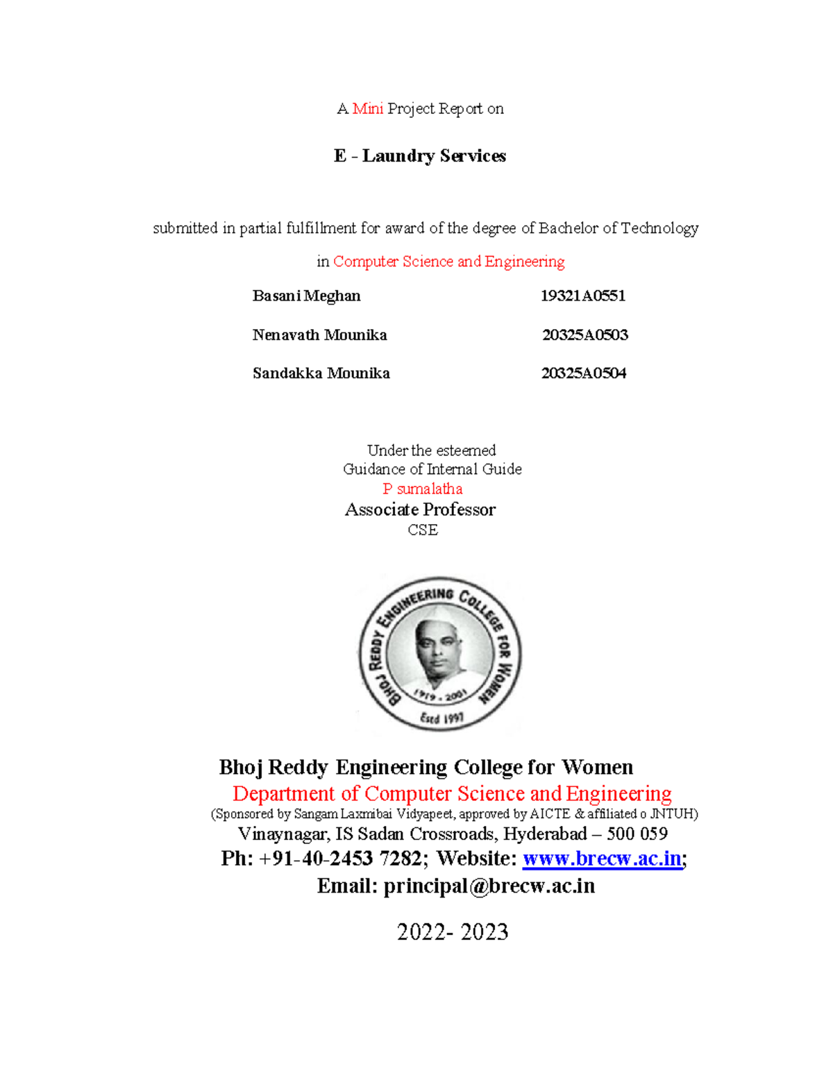 A Mini Project Report Final DOC - A Mini Project Report on E - Laundry Services submitted in ...