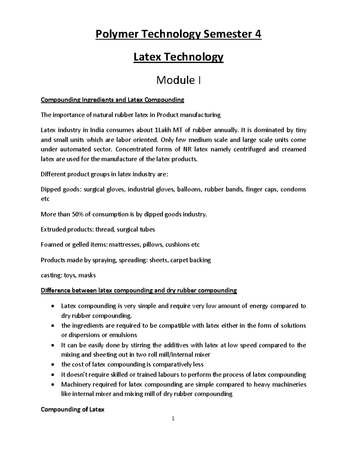 1-3 modules and notes - Polymer Technology Semester 4 Latex Technology ...