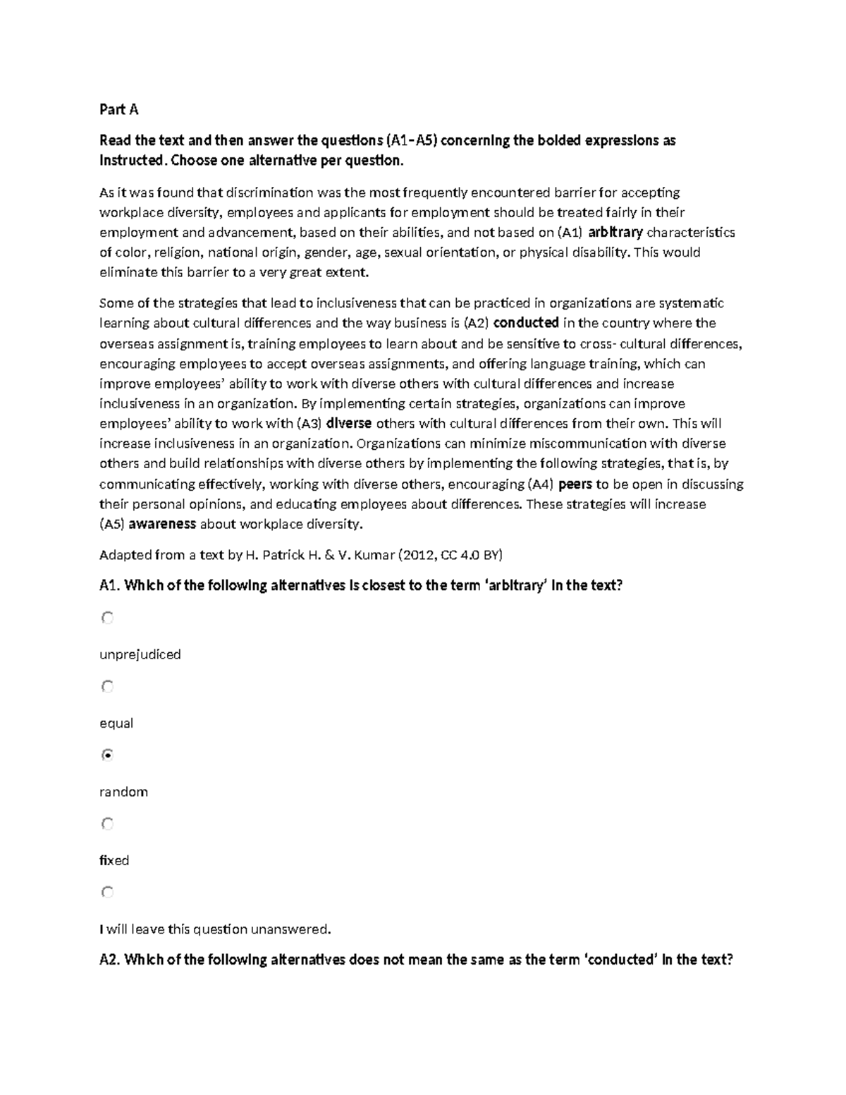 English Written Part DOne - Part A Read the text and then answer the ...