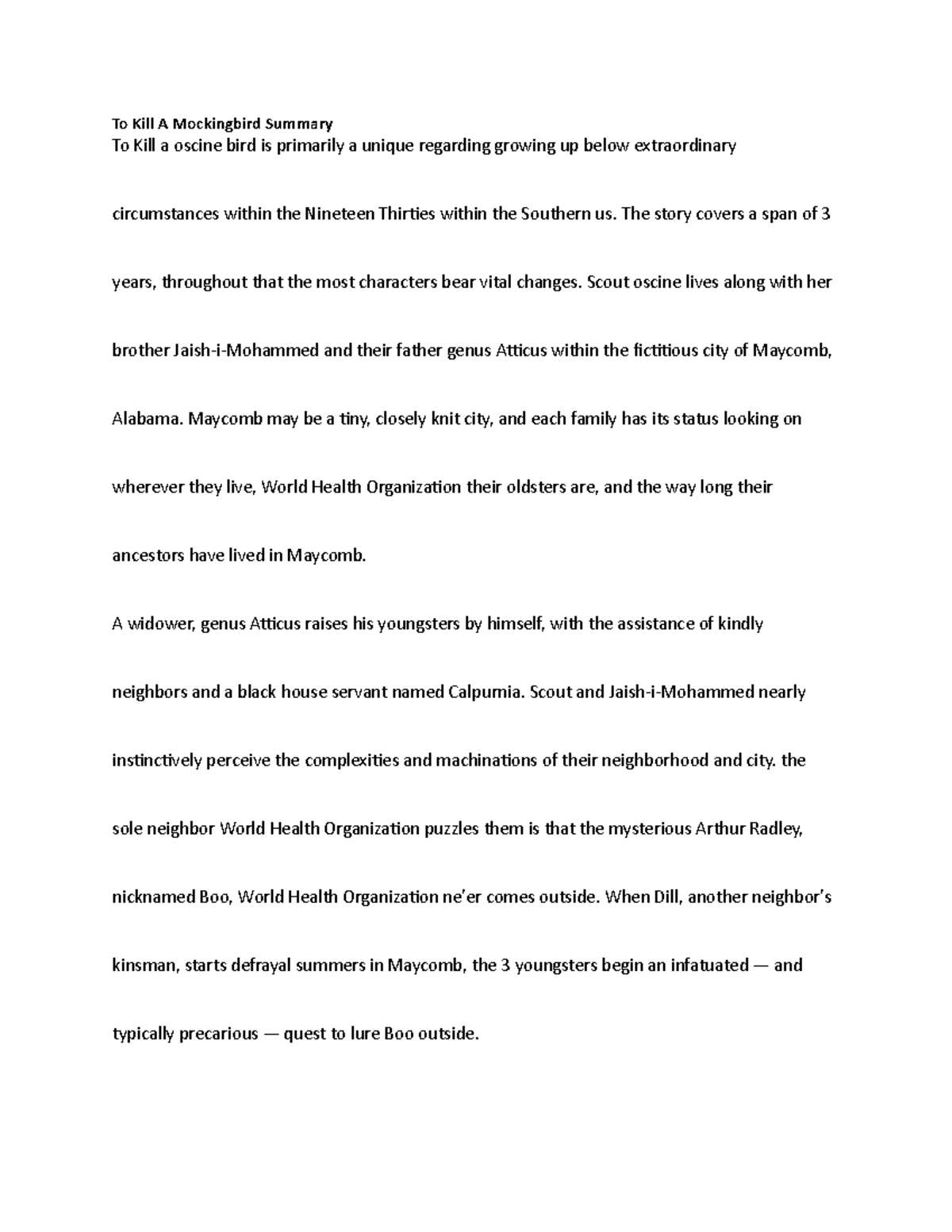 To Kill A Mockingbird Summary - Studocu